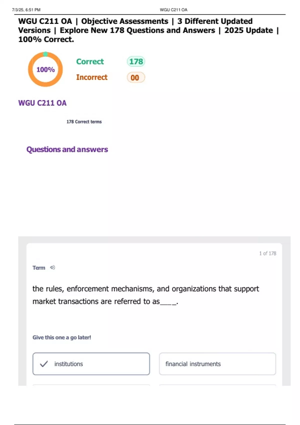 WGU C211 OA | Objective Assessments | 3 Different Updated Versions ...