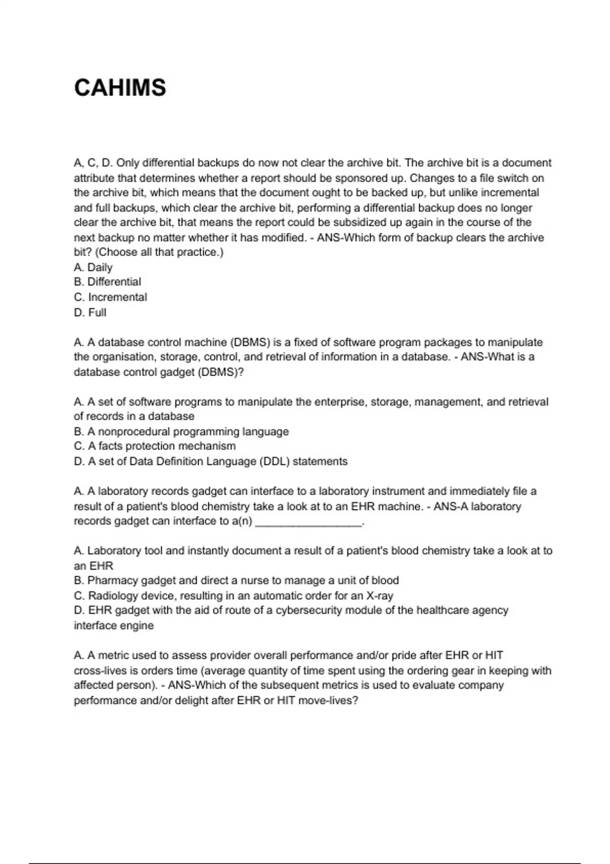 CAHIMS NEWEST 2025/2026 ACTUAL EXAM COMPLETE QUESTIONS AND CORRECT ...