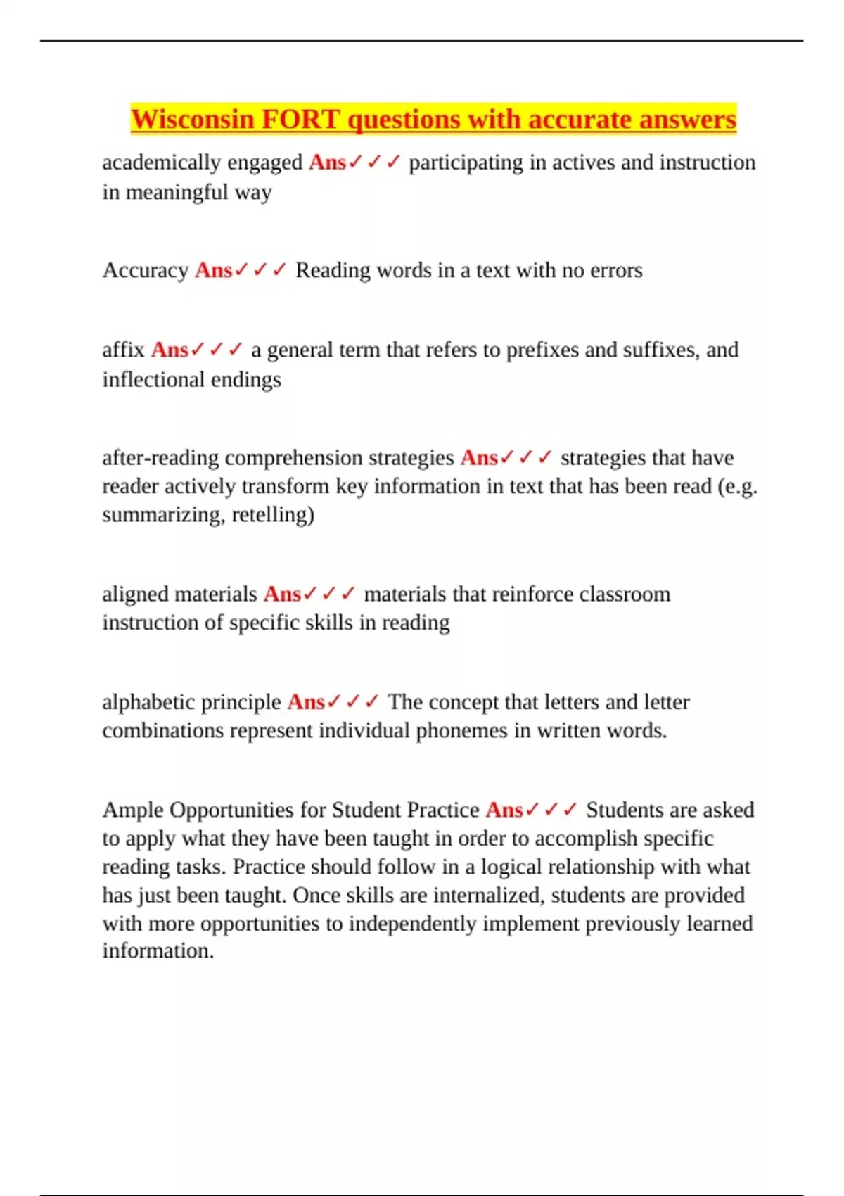 Wisconsin FORT – Full Literacy Terminology Guide with Verified ...