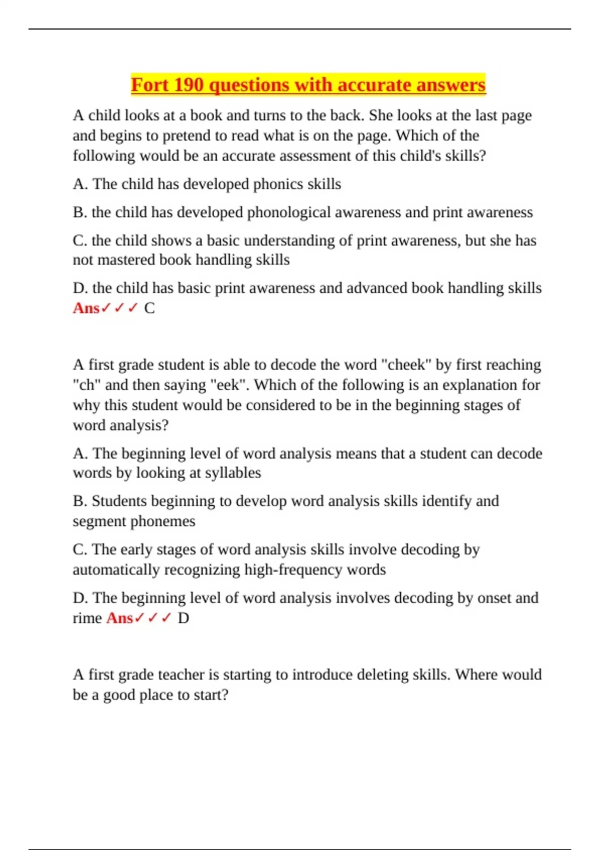 Wisconsin Foundations of Reading Test (FORT 190) – Extensive Practice ...