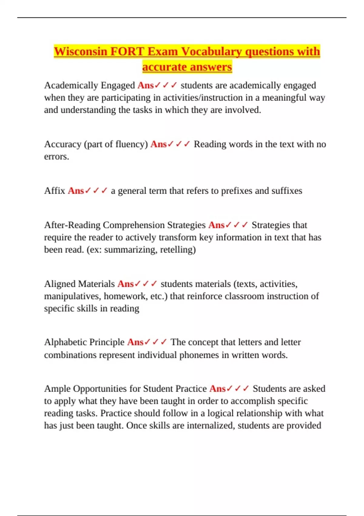 : Wisconsin FORT Vocabulary Master Guide – Extensive Q&A Glossary for ...