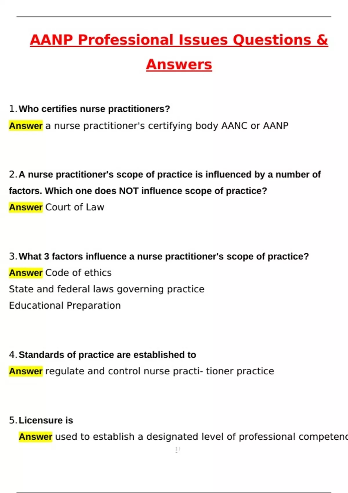 AANP Professional Issues Exam 2025 Exam with Questions and Answers ...