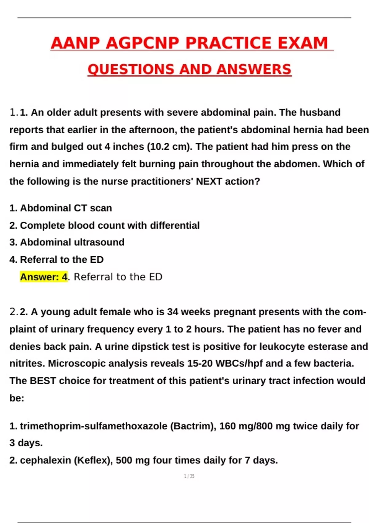 AANP AGPCNP PRACTICE EXAM 2025 Exam with Questions and Answers (2025 / ...