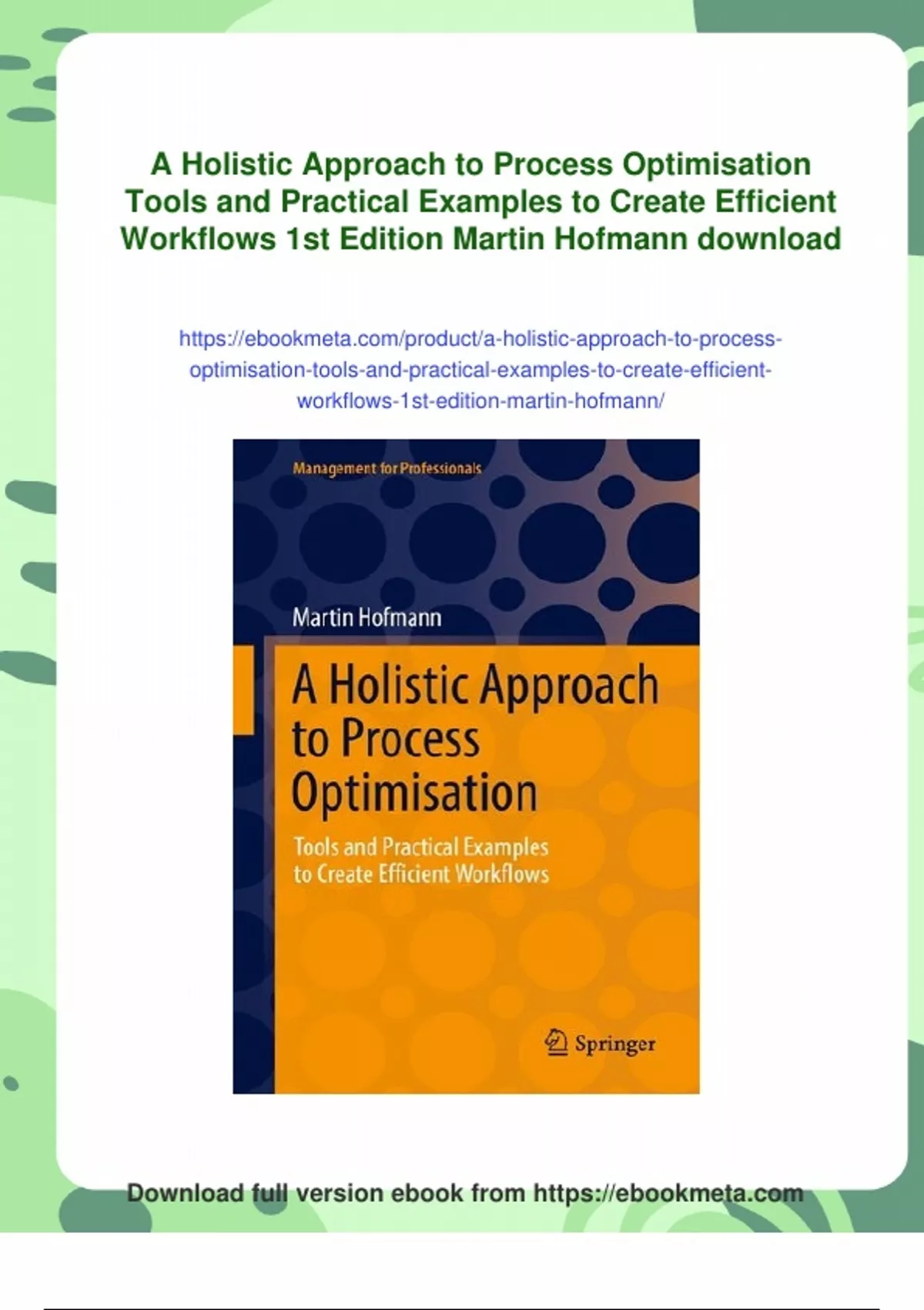 Summary A Holistic Approach to Process Optimisation Tools and Practical ...