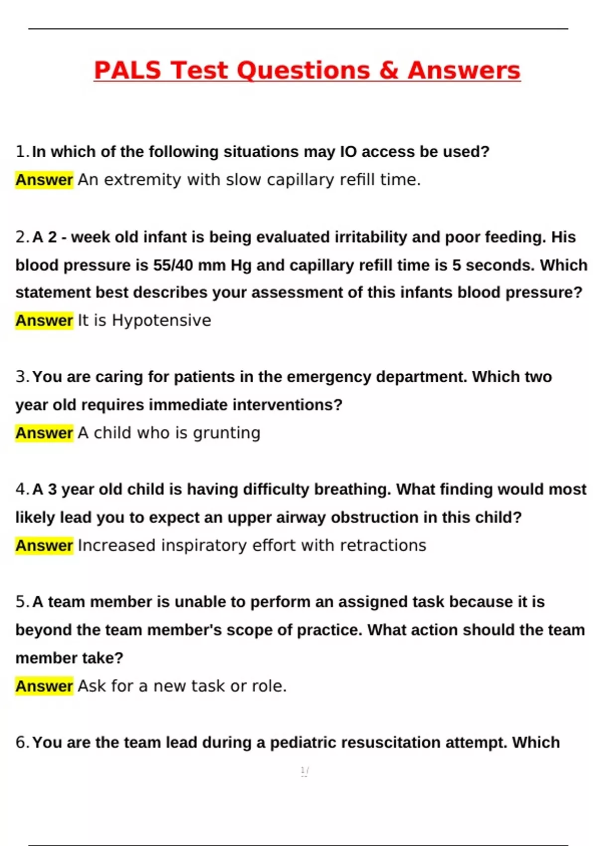 PALS Test (Latest 2025 / 2026): Most Comprehensive Qs & Ans - to Pass ...