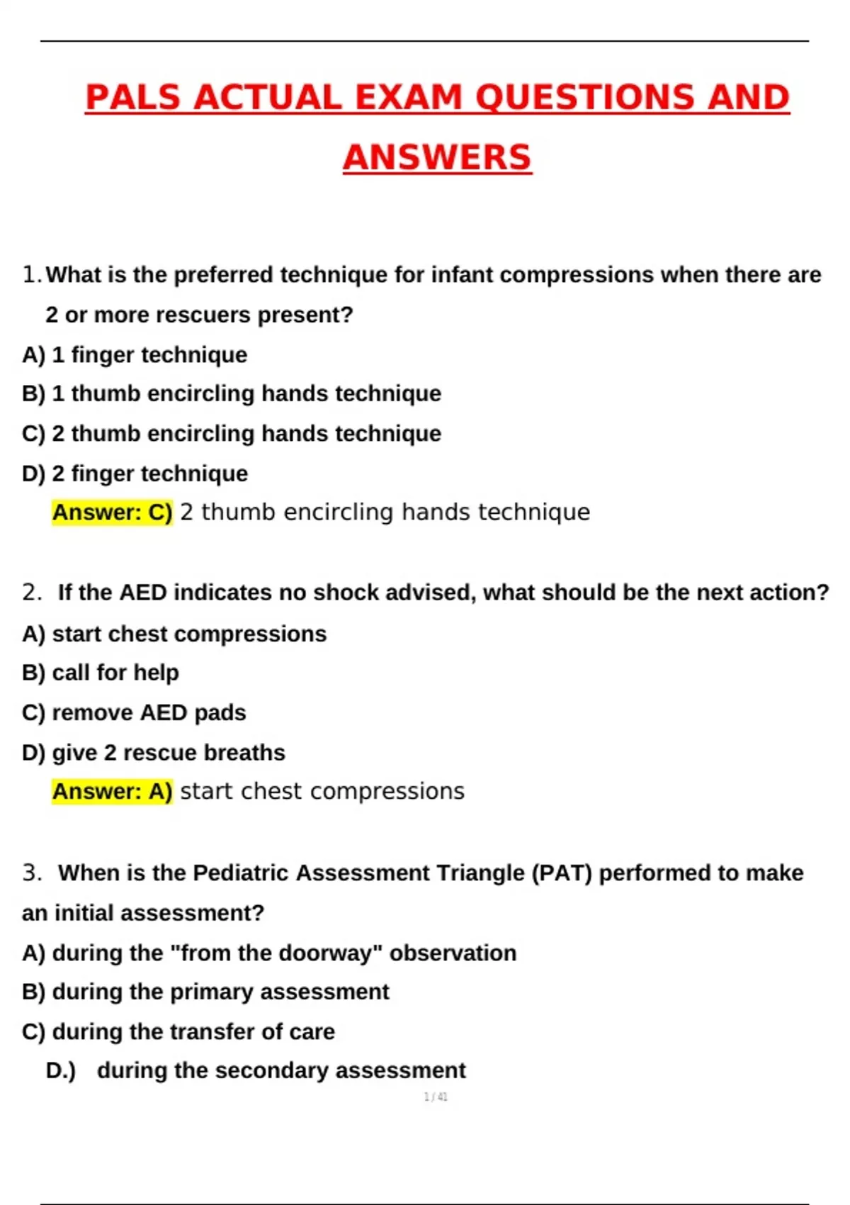 PALS EXAM (Latest 2025 / 2026): Most Comprehensive Qs & Ans - to Pass ...