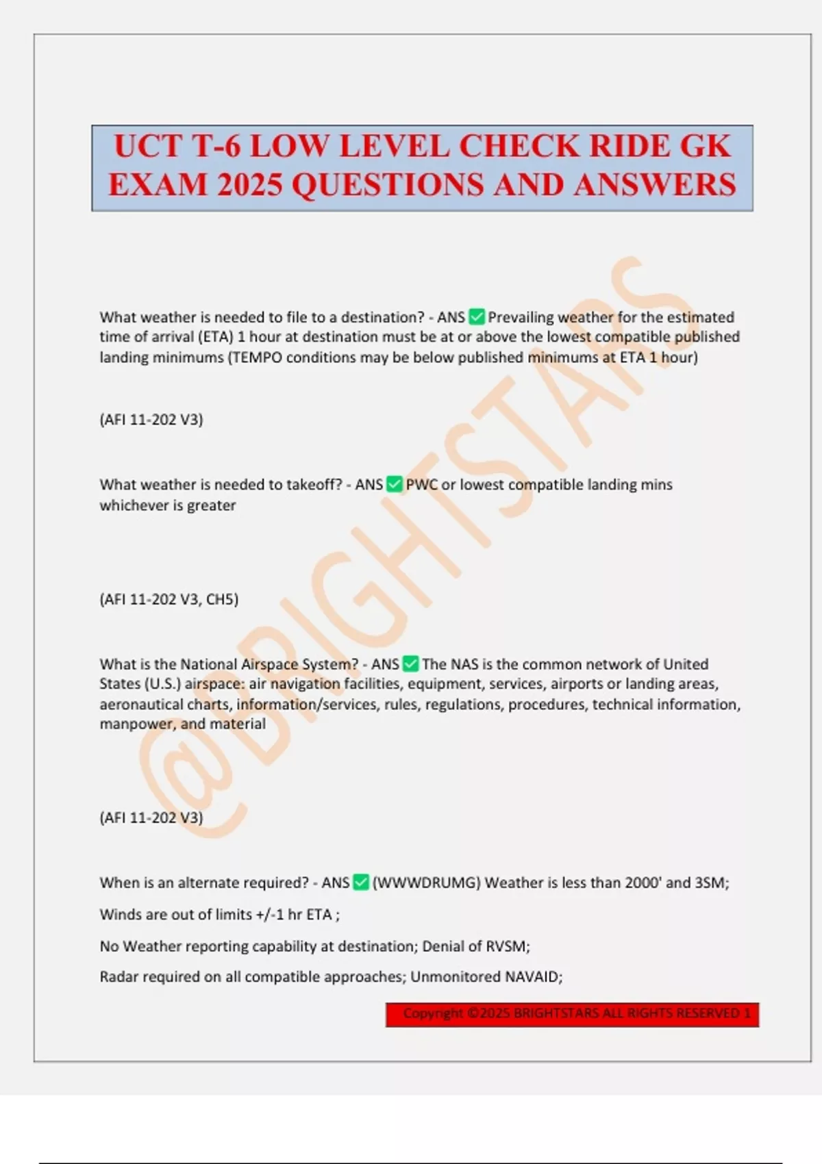 UCT T-6 LOW LEVEL CHECK RIDE GK EXAM 2025 QUESTIONS AND ANSWERS - UCT T ...