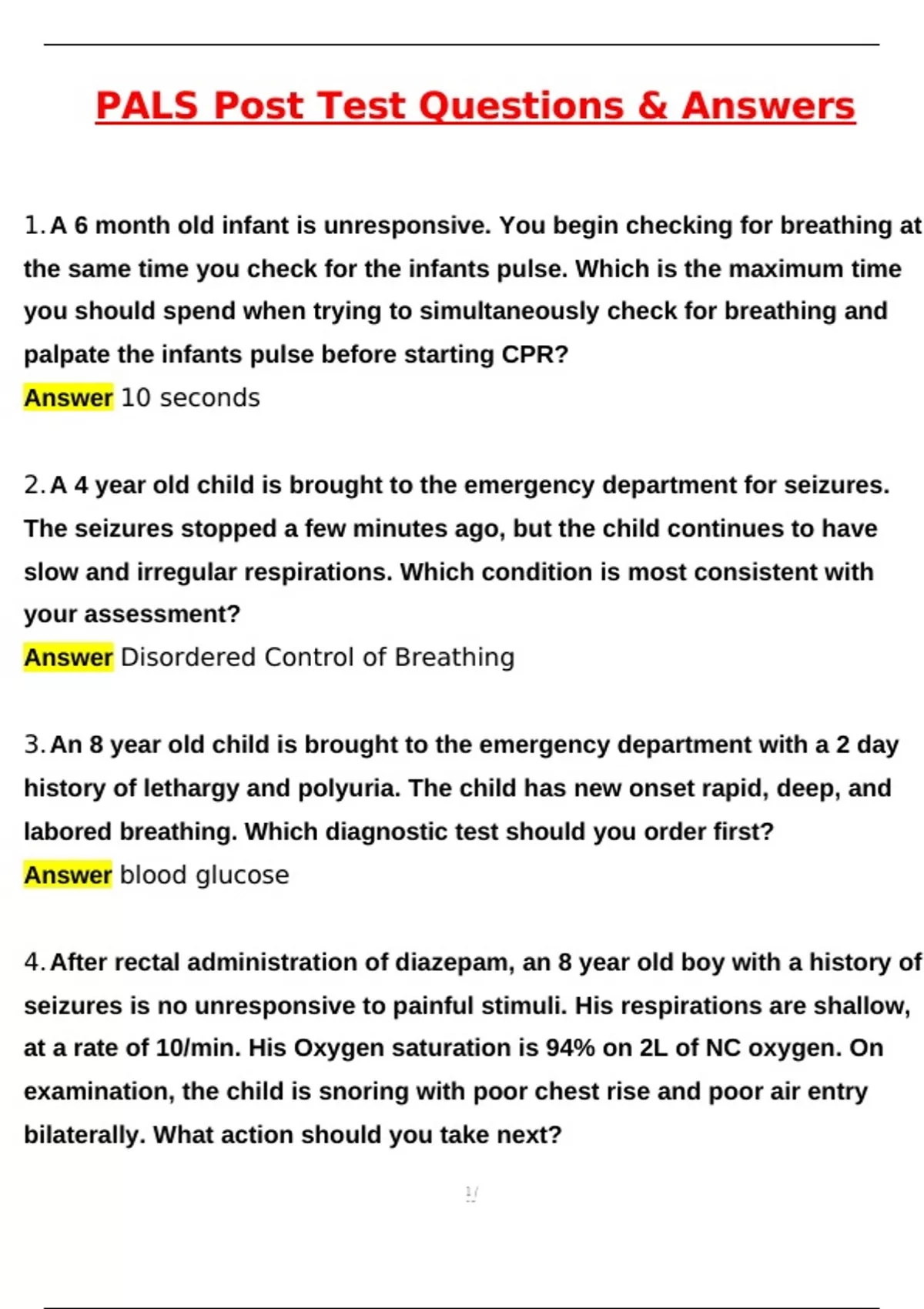 PALS Post Test (Latest 2025 / 2026): Most Comprehensive Qs & Ans - to ...