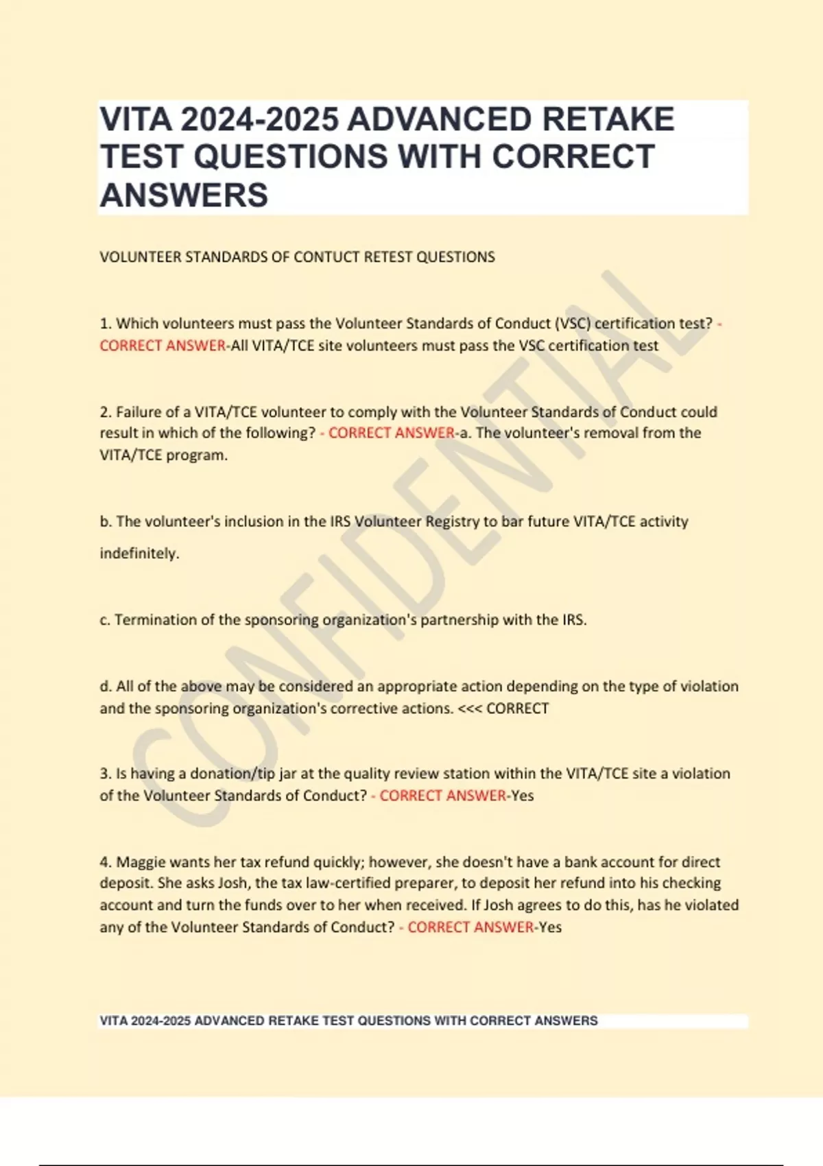 VITA Advanced Retake Test 2024–2025 – Complete Questions with Correct ...