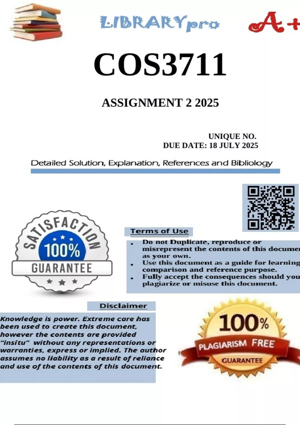 COS3711 Assignment 2 (COMPLETE ANSWERS) 2025 - DUE 18 July 2025 - Advanced Programming (COS3711 ...