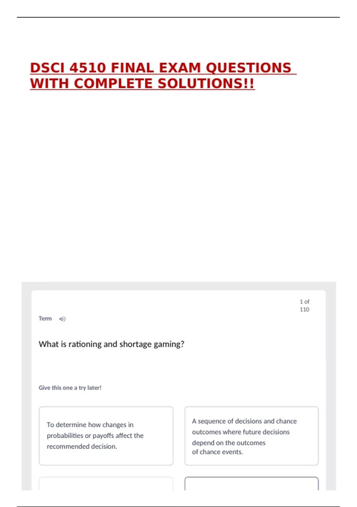 DSCI 4510 FINAL EXAM QUESTIONS WITH COMPLETE SOLUTIONS!! - DSCI 4510 ...
