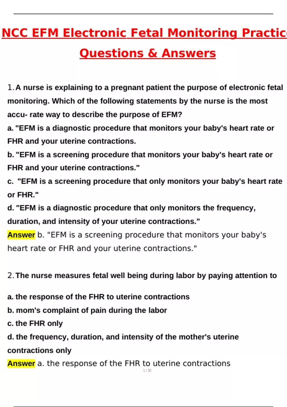 NCC EFM Electronic Fetal Monitoring Certification BUNDLED Exams & Tests ...