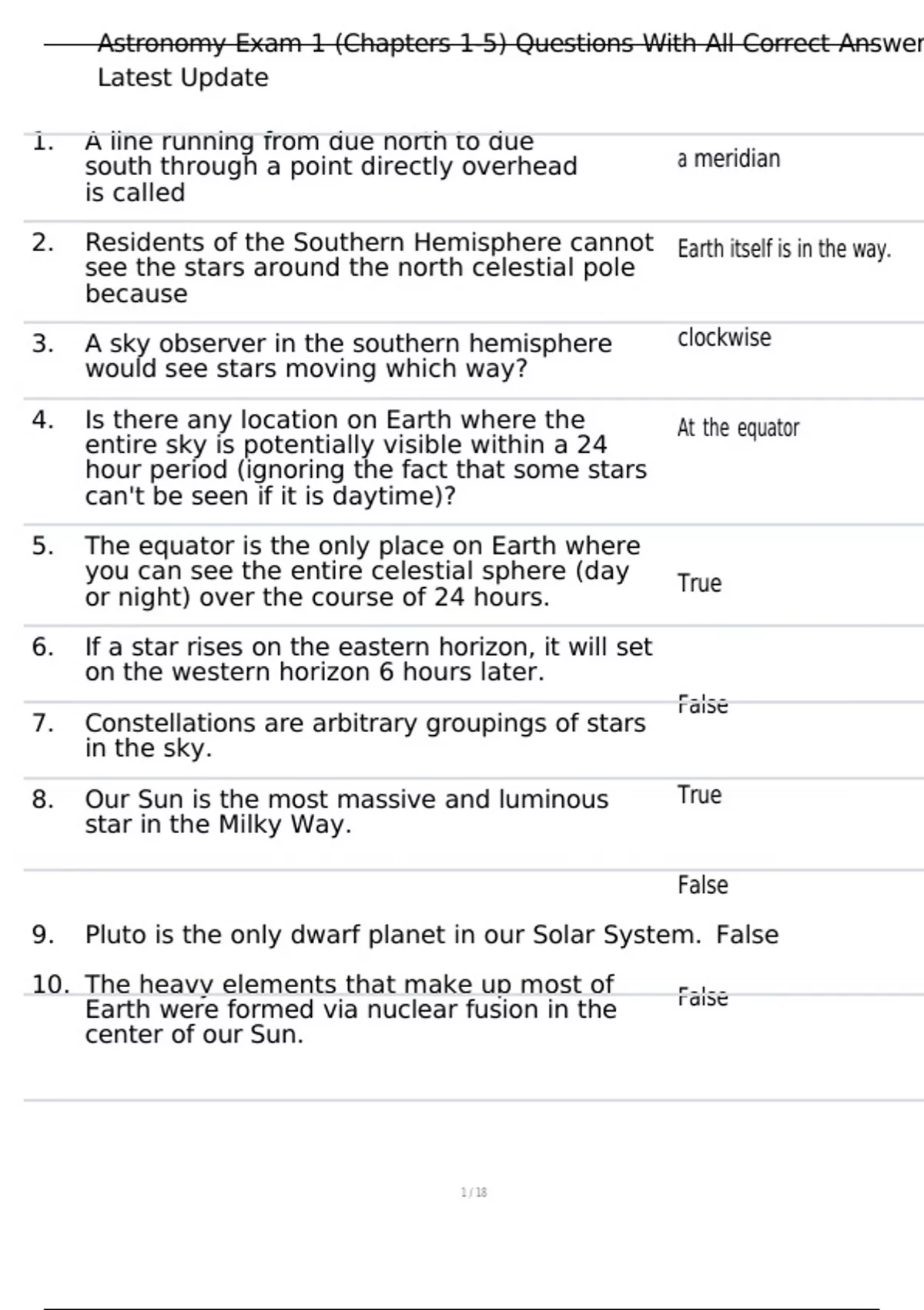Astronomy Exam 1 (Chapters 1-5) Questions With All Correct Answers 2025 ...