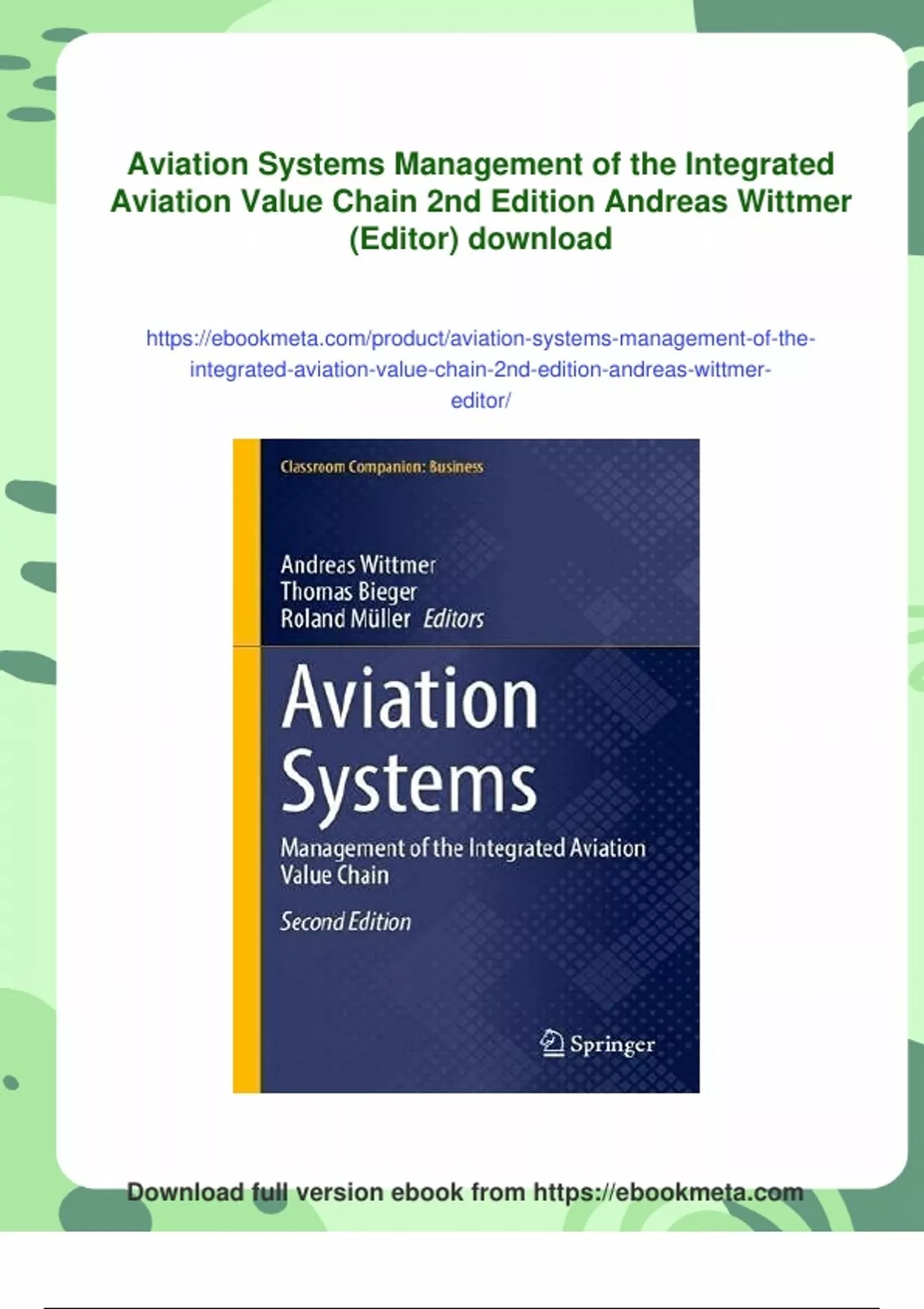 Summary Aviation Systems Management of the Integrated Aviation Value ...