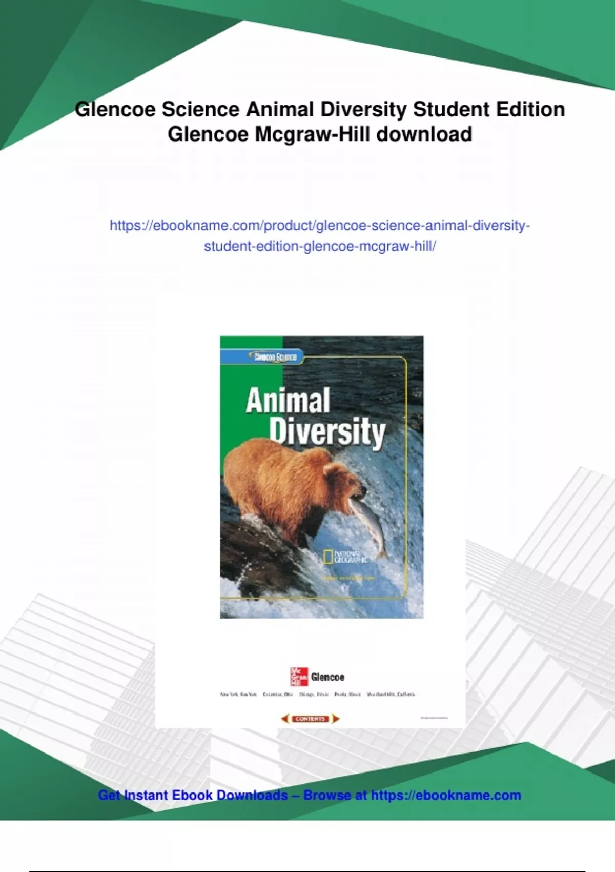 Summary Glencoe Science Animal Diversity Student Edition Glencoe Mcgraw ...