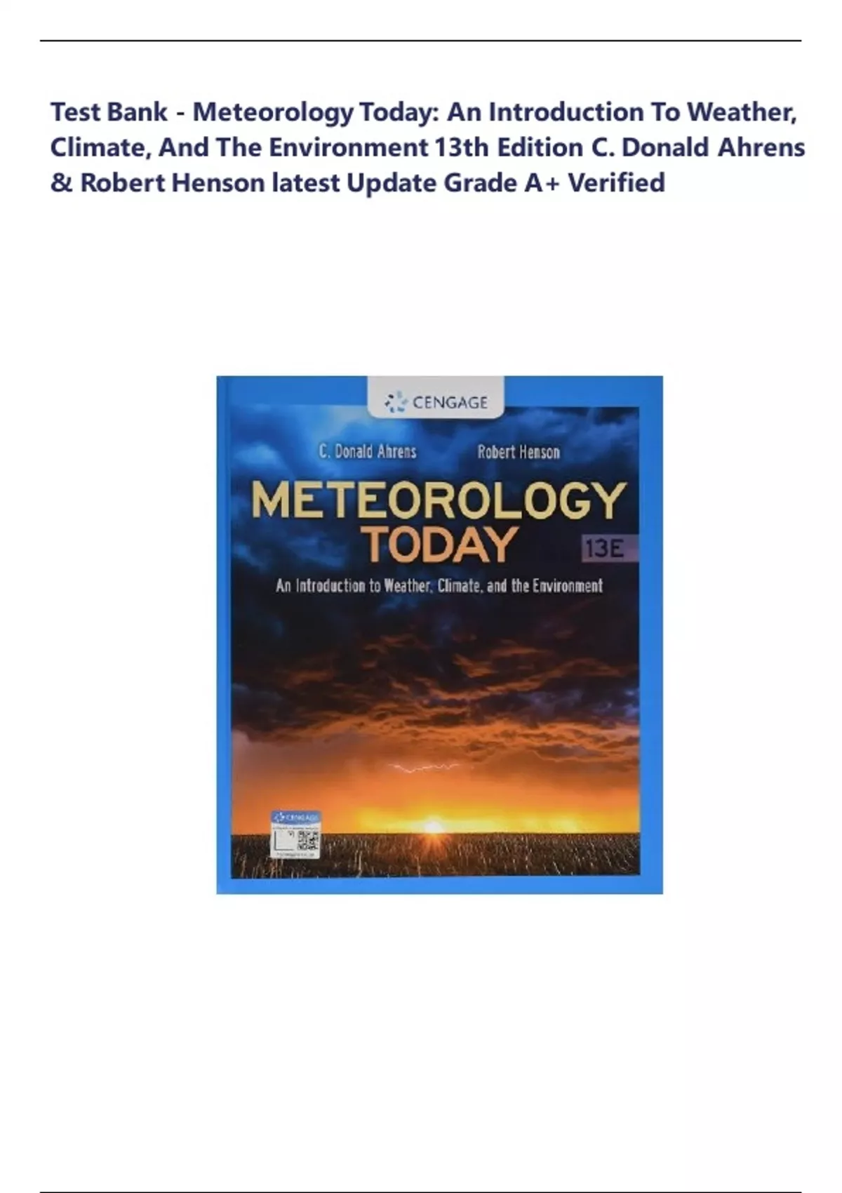 Test Bank - Meteorology Today: An Introduction To Weather, Climate, And ...