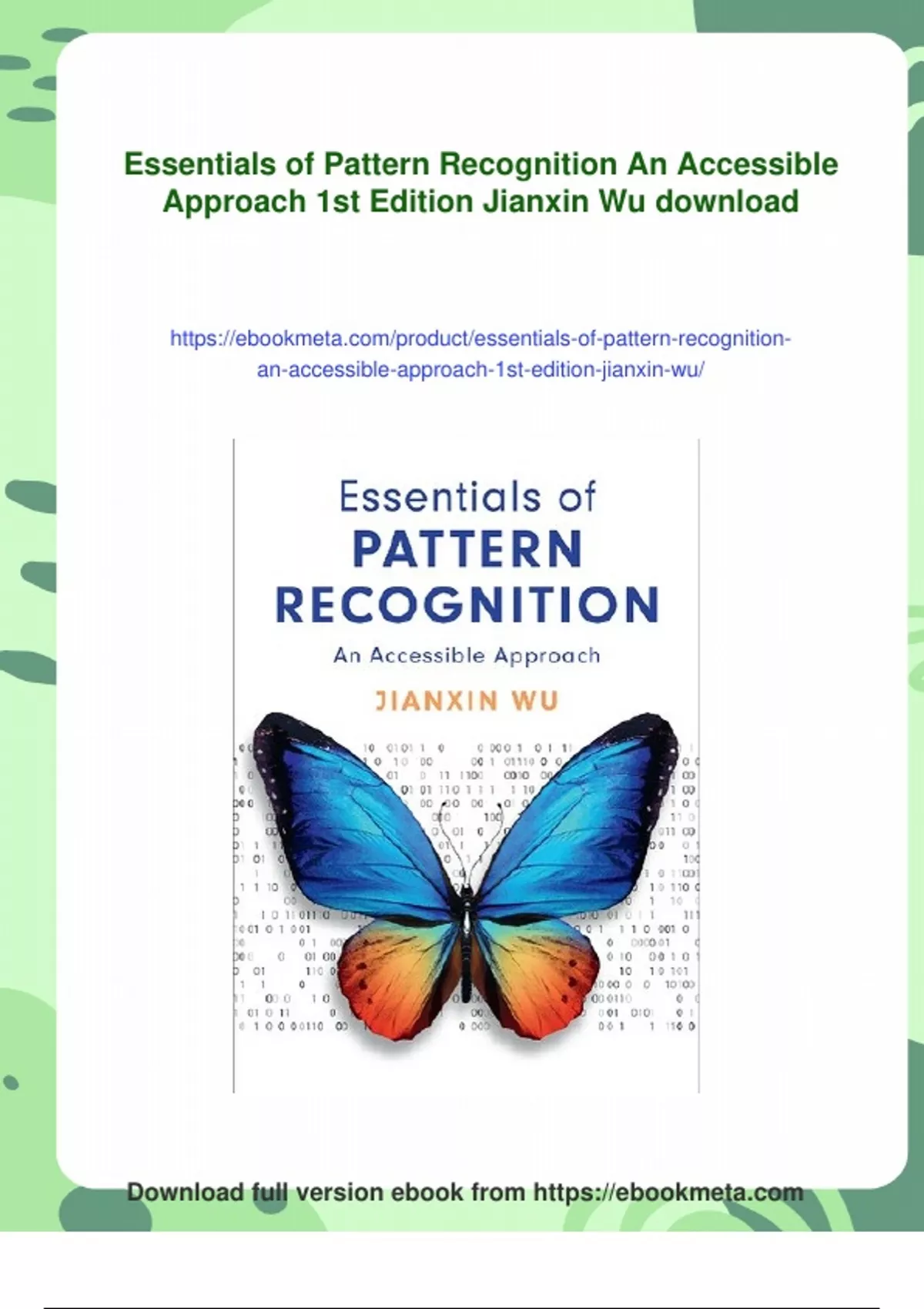 Summary Essentials of Pattern Recognition An Accessible Approach 1st ...