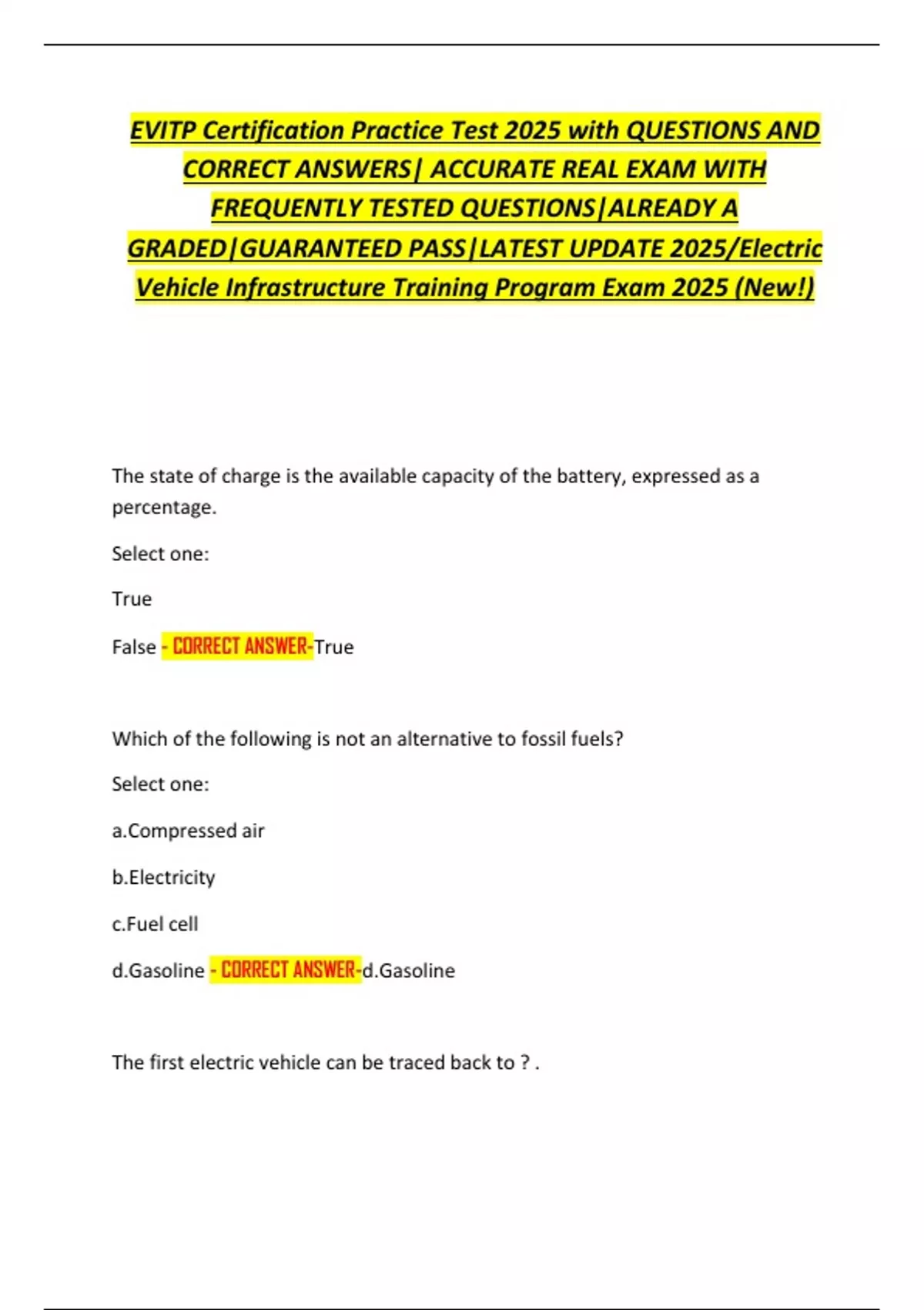 EVITP Certification Practice Test 2025 with QUESTIONS AND CORRECT ...