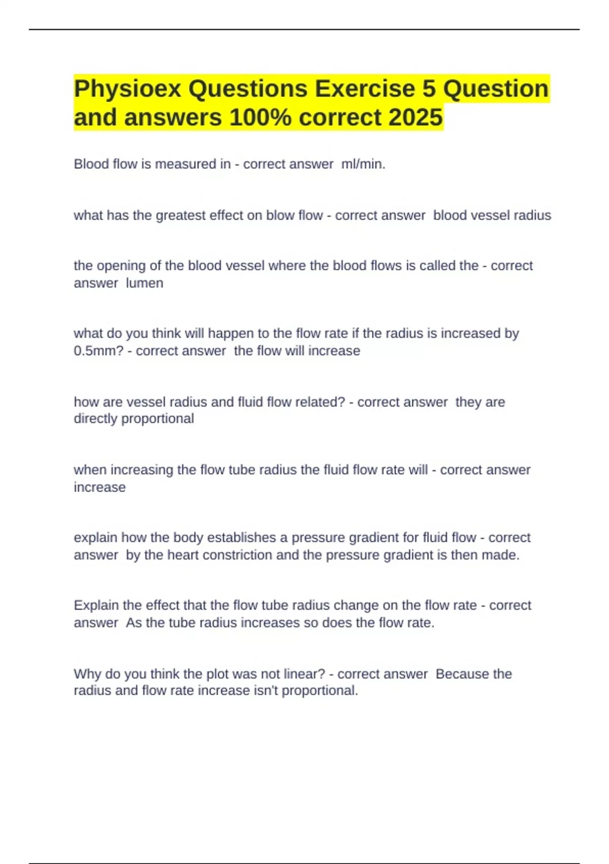 Physioex Questions Exercise 5 Question and answers 100% correct 2025 ...