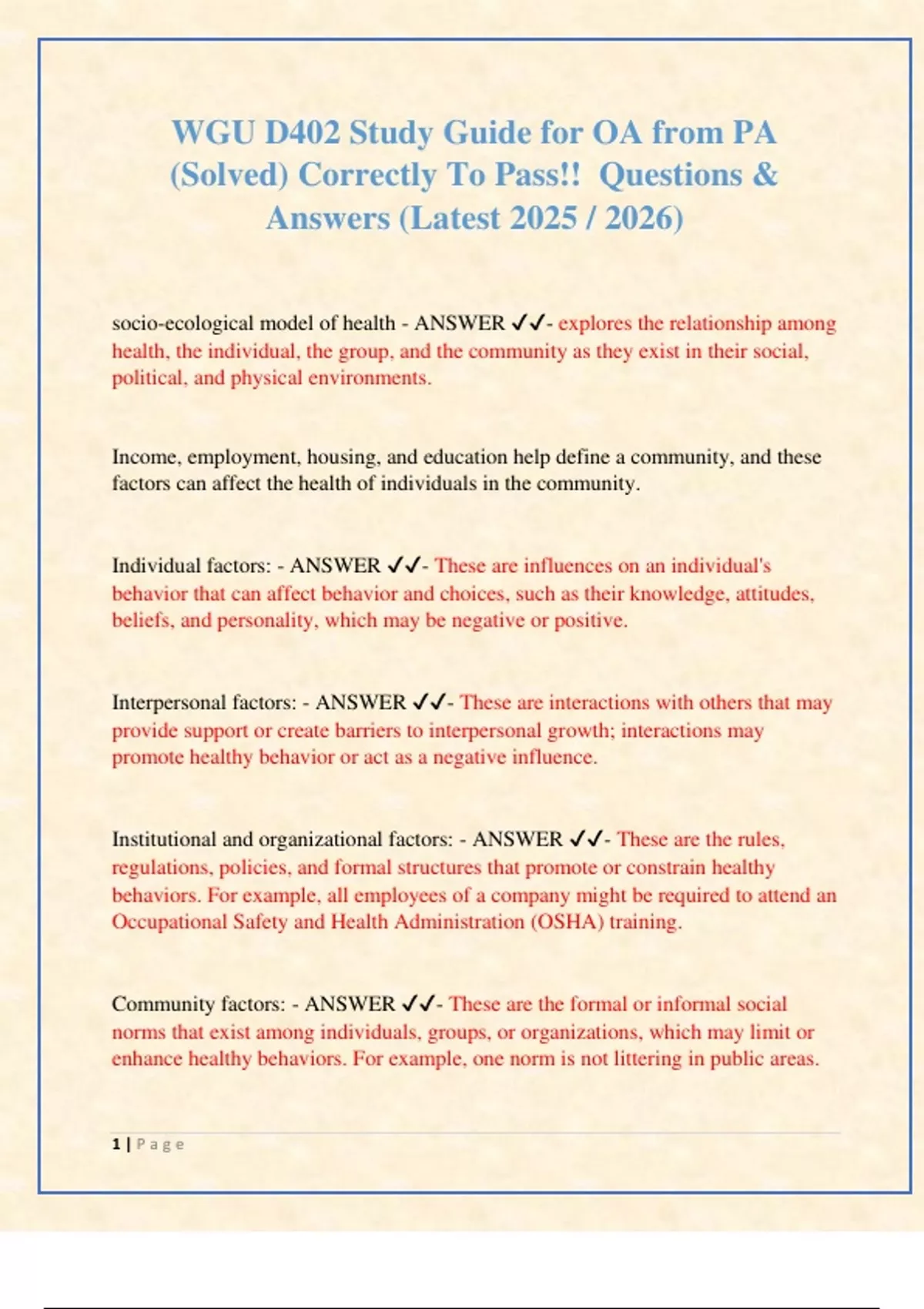 WGU D402 Study Guide 2025/2026: OA from PA Solved! (Socio-Ecological ...