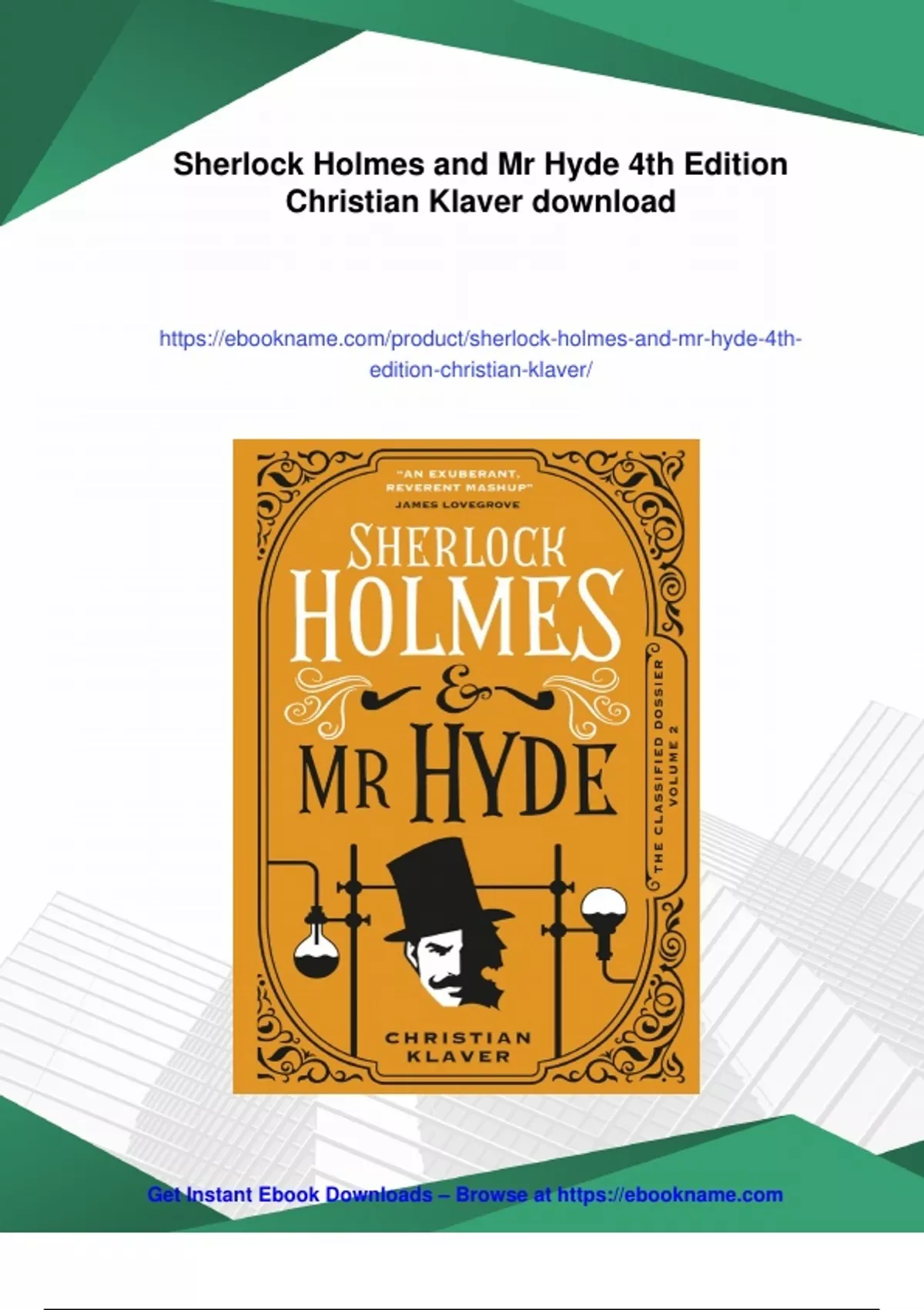 Summary Sherlock Holmes and Mr Hyde 4th Edition Christian Klaver - Digital Download - Ebookname ...