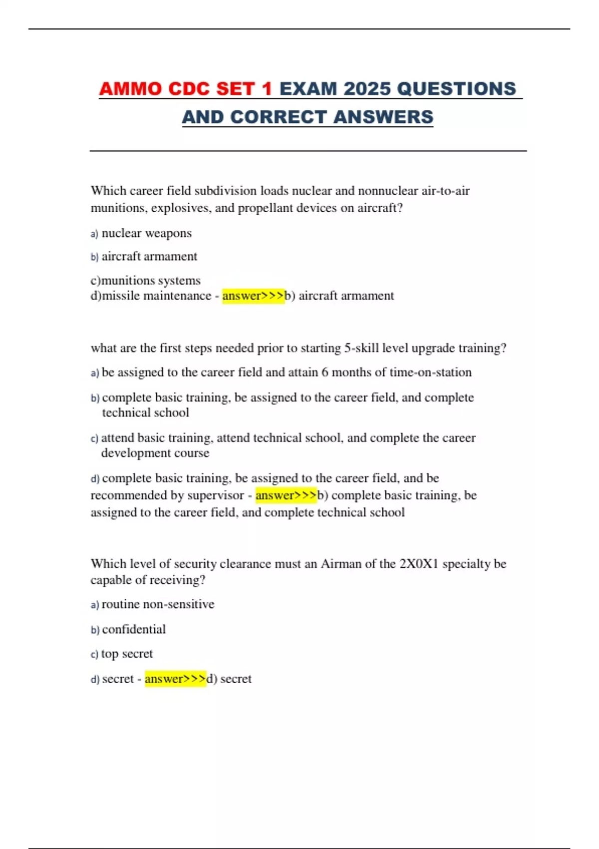AMMO CDC Set 1 Exam 2025 – U.S. Air Force – Full Exam Preparation with ...