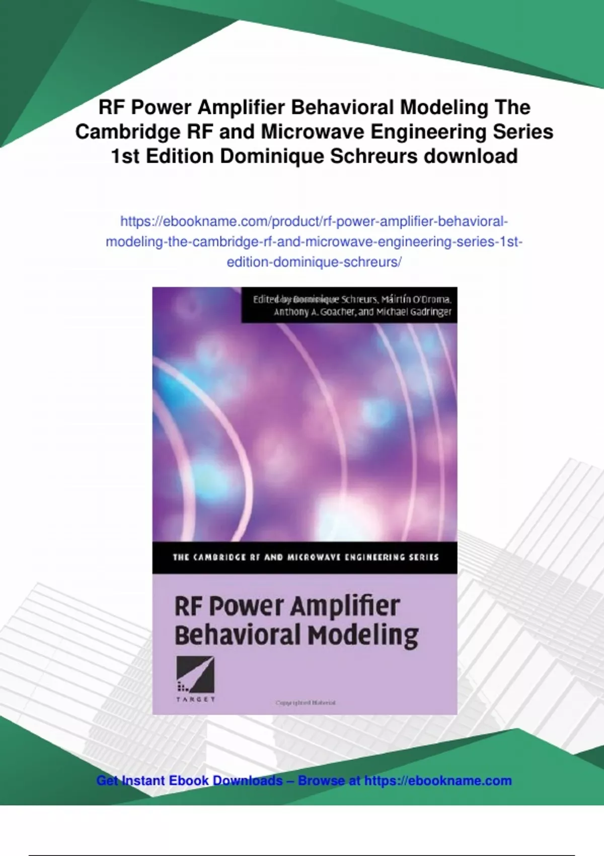 Summary RF Power Amplifier Behavioral Modeling The Cambridge RF and ...