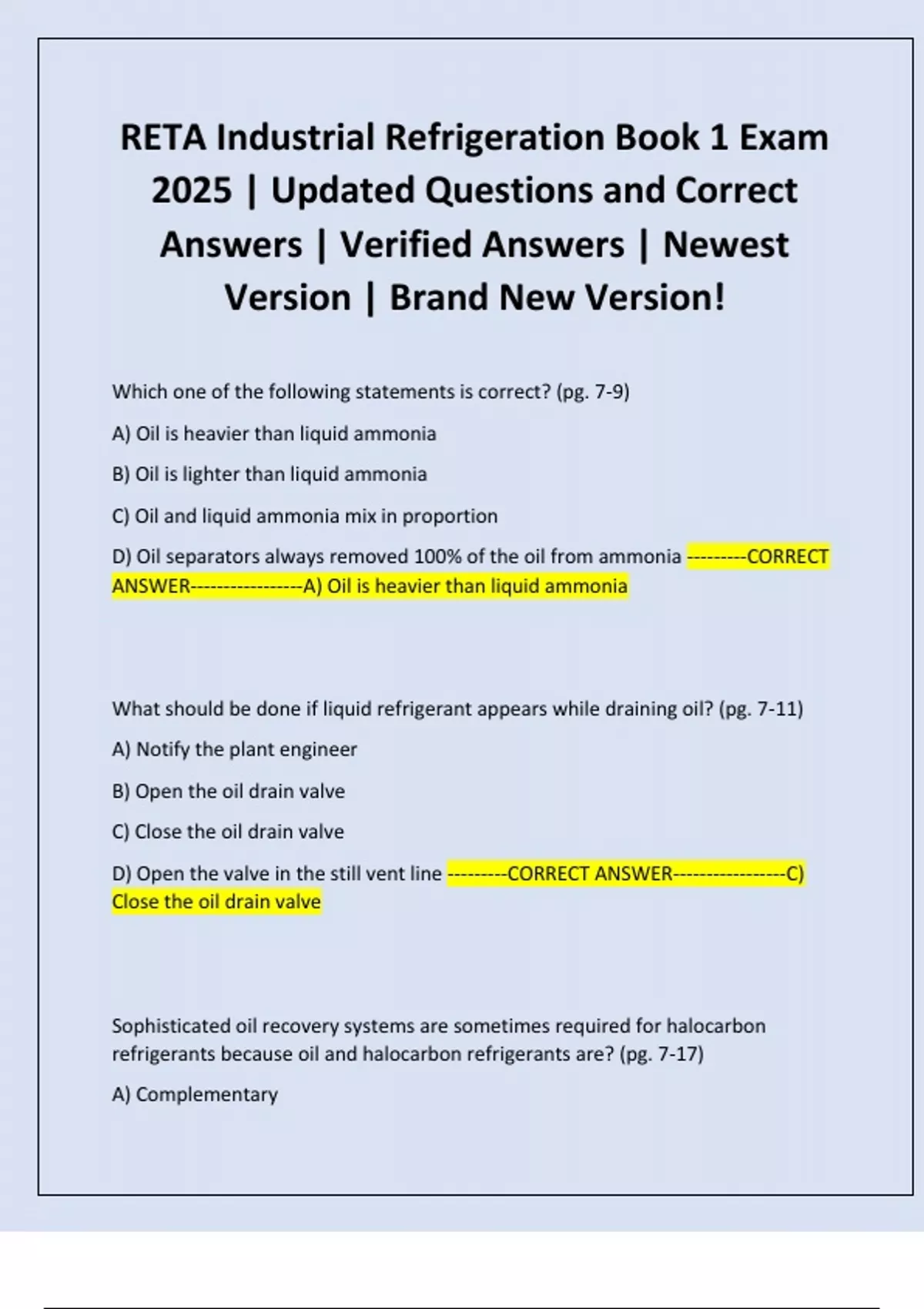 RETA Industrial Refrigeration Book 1 Exam 2025 | Updated Questions and ...