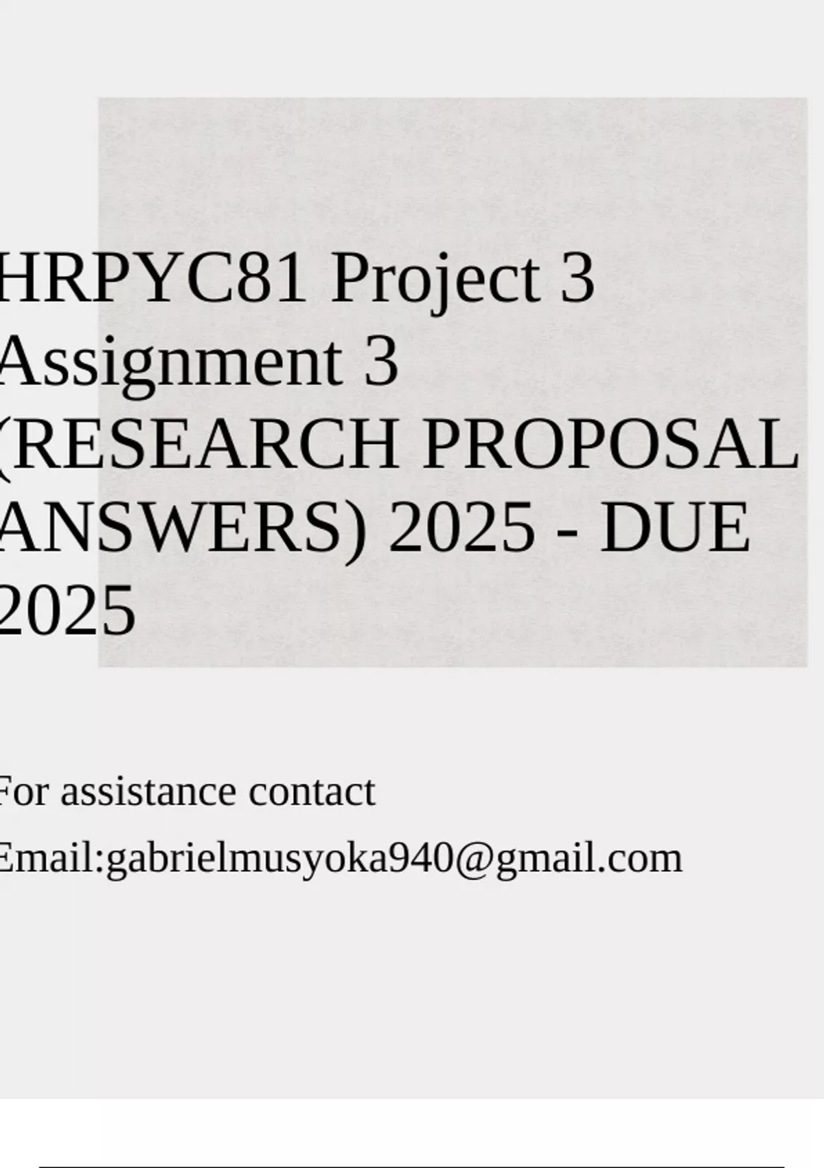 HRPYC81 Project 3 Assignment 3 (RESEARCH PROPOSAL ANSWERS) 2025 - DUE 2025 - HRPYC81 - Stuvia SA