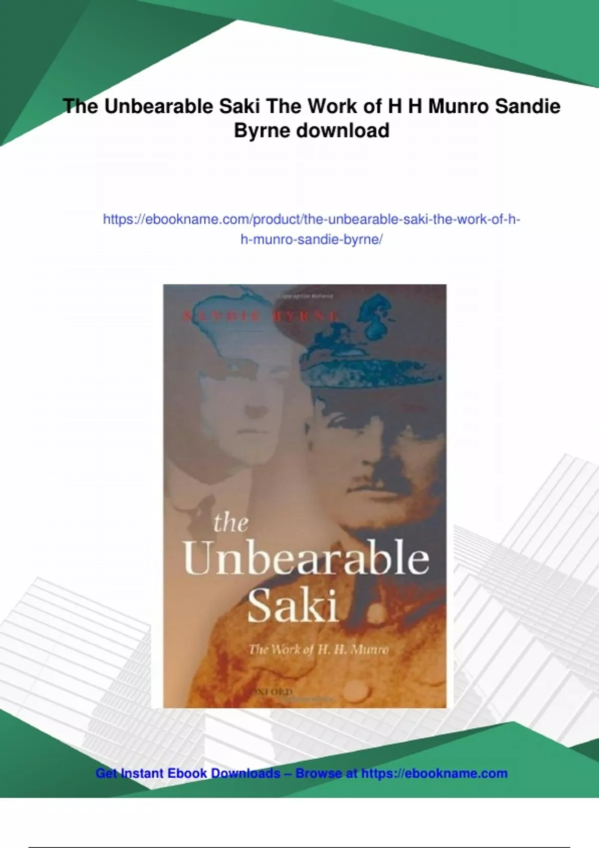 Summary The Unbearable Saki The Work of H H Munro Sandie Byrne ...