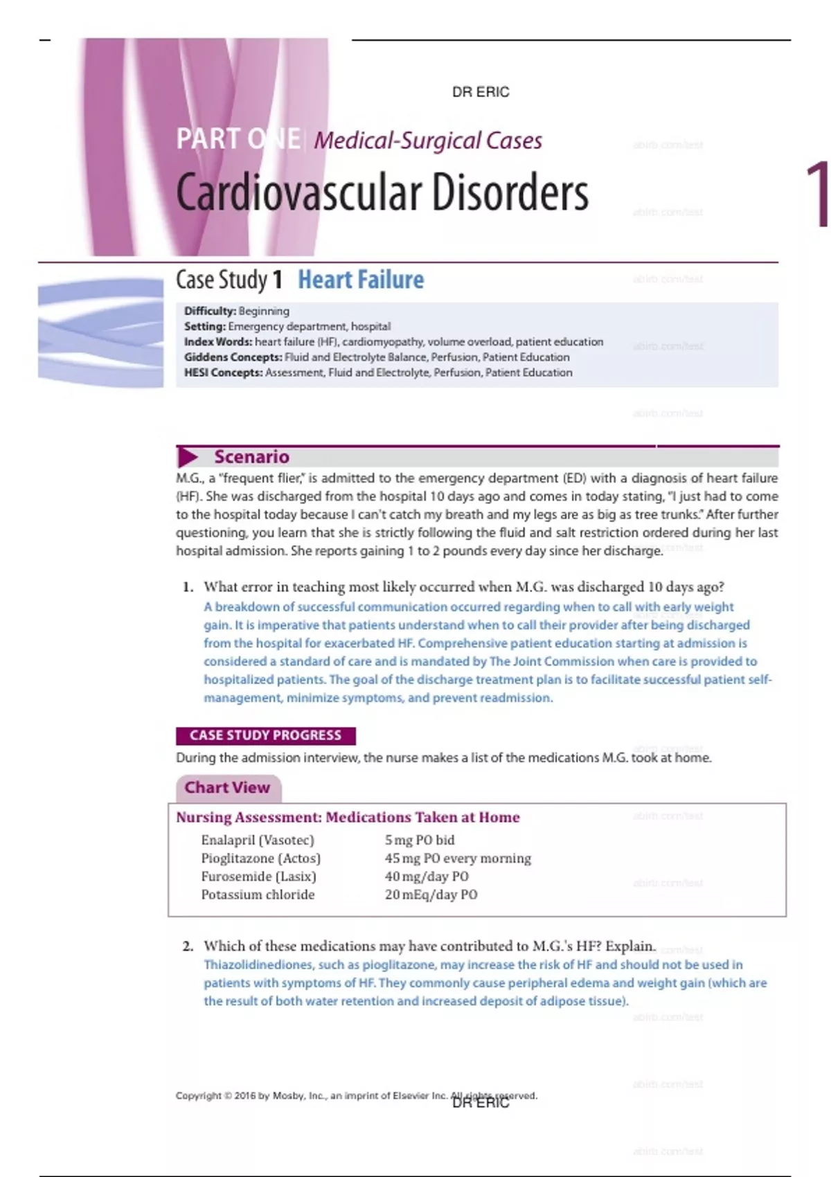 Case Study 1 Heart Failure Difficulty: Beginning Setting: Emergency ...