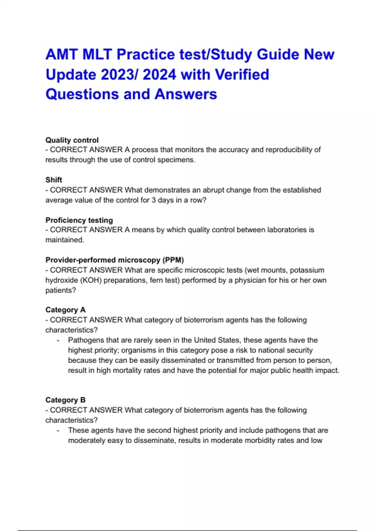 AMT MLT Practice test/Study Guide New Update 2023/ 2024 with Verified ...