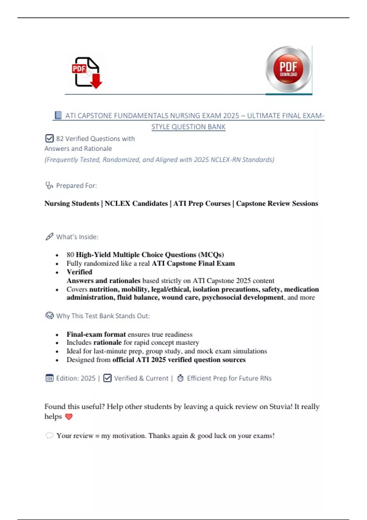 ATI CAPSTONE FUNDAMENTALS NURSING EXAM 2025 – ULTIMATE FINAL EXAMSTYLE ...