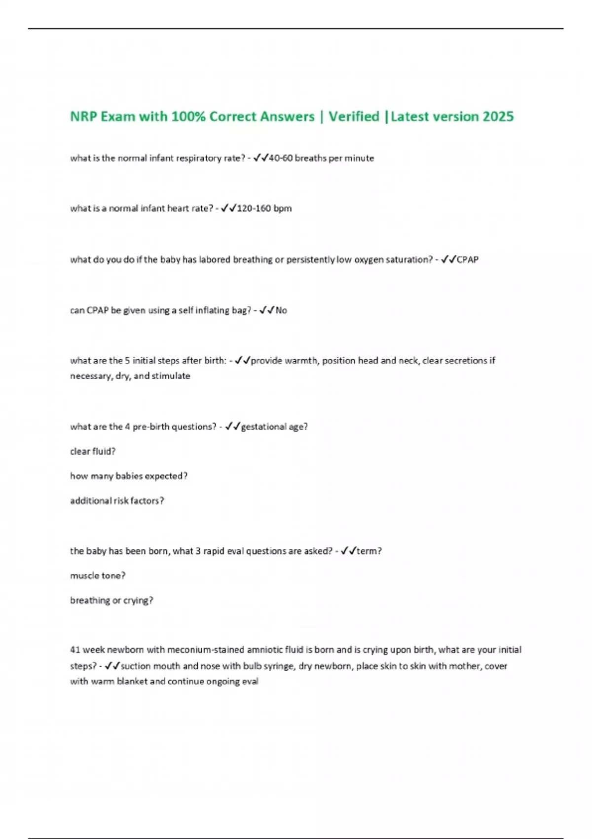 NRP Exam with 100% Correct Answers | Verified |Latest version 2025 ...