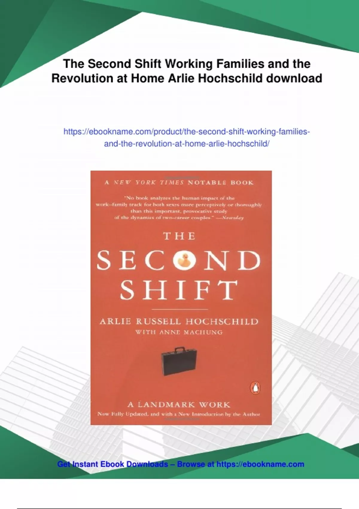Summary The Second Shift Working Families and the Revolution at Home ...