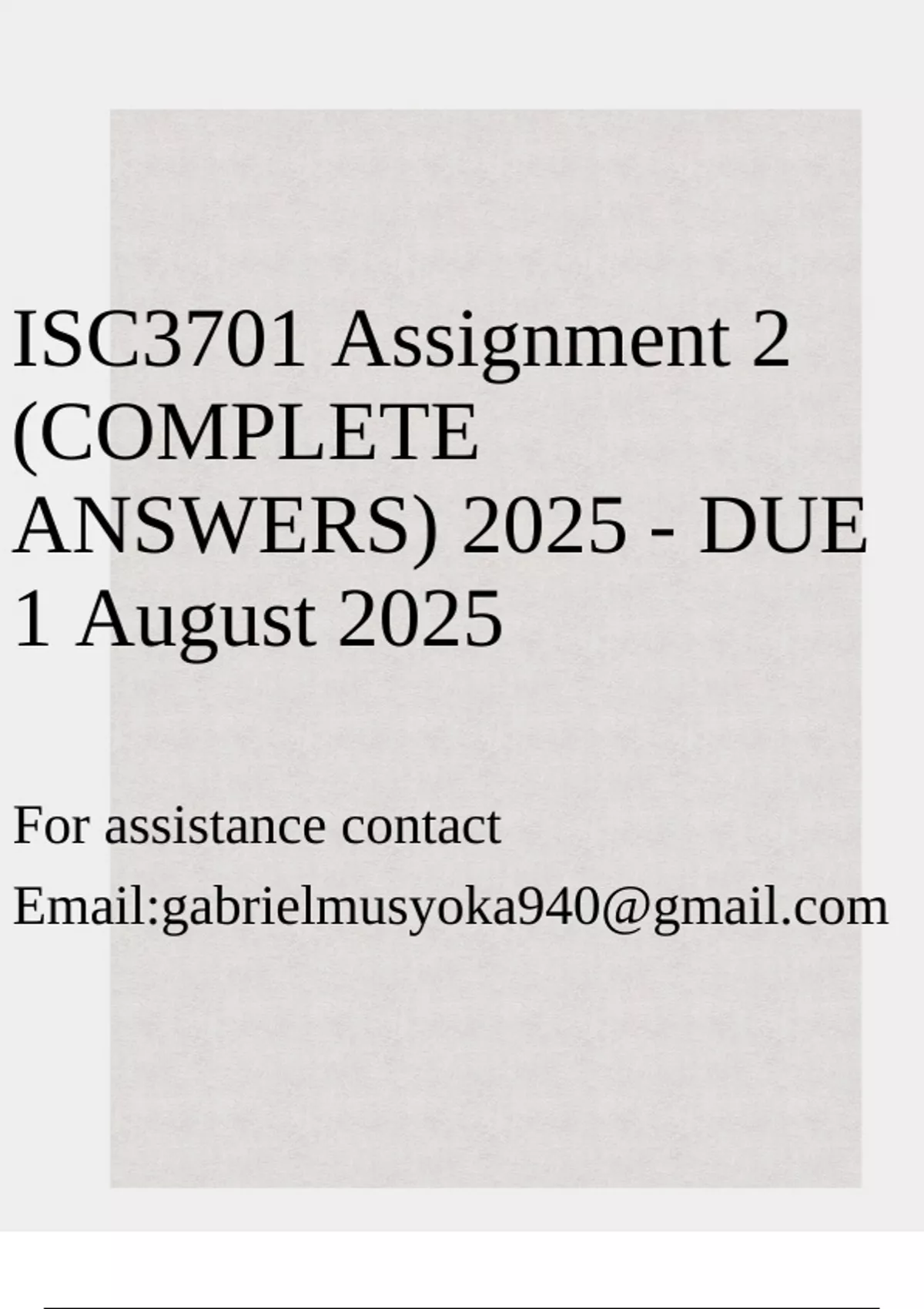 ISC3701 Assignment 2 (COMPLETE ANSWERS) 2025 - DUE 1 August 2025 ...