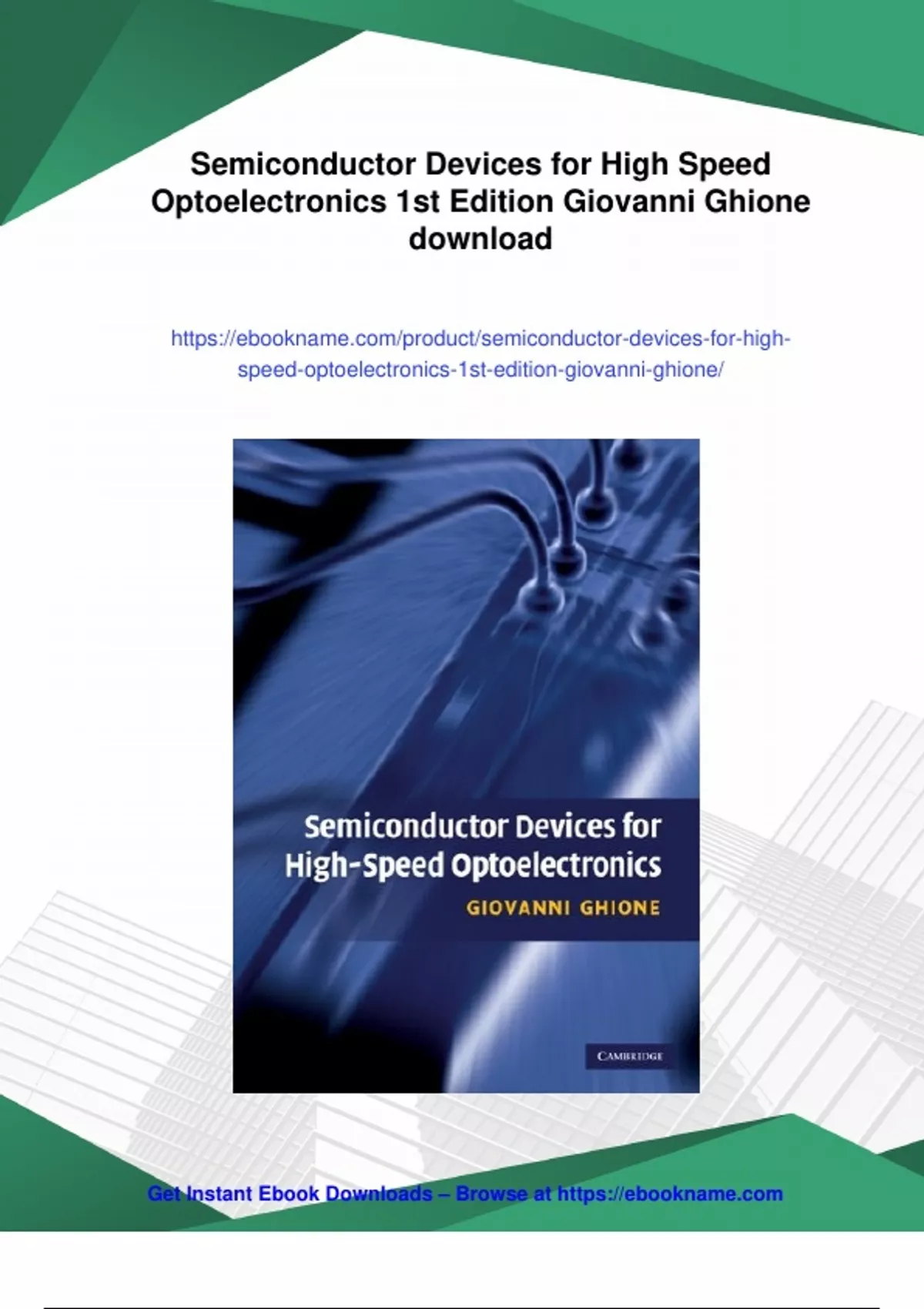 Summary Semiconductor Devices for High Speed Optoelectronics 1st ...