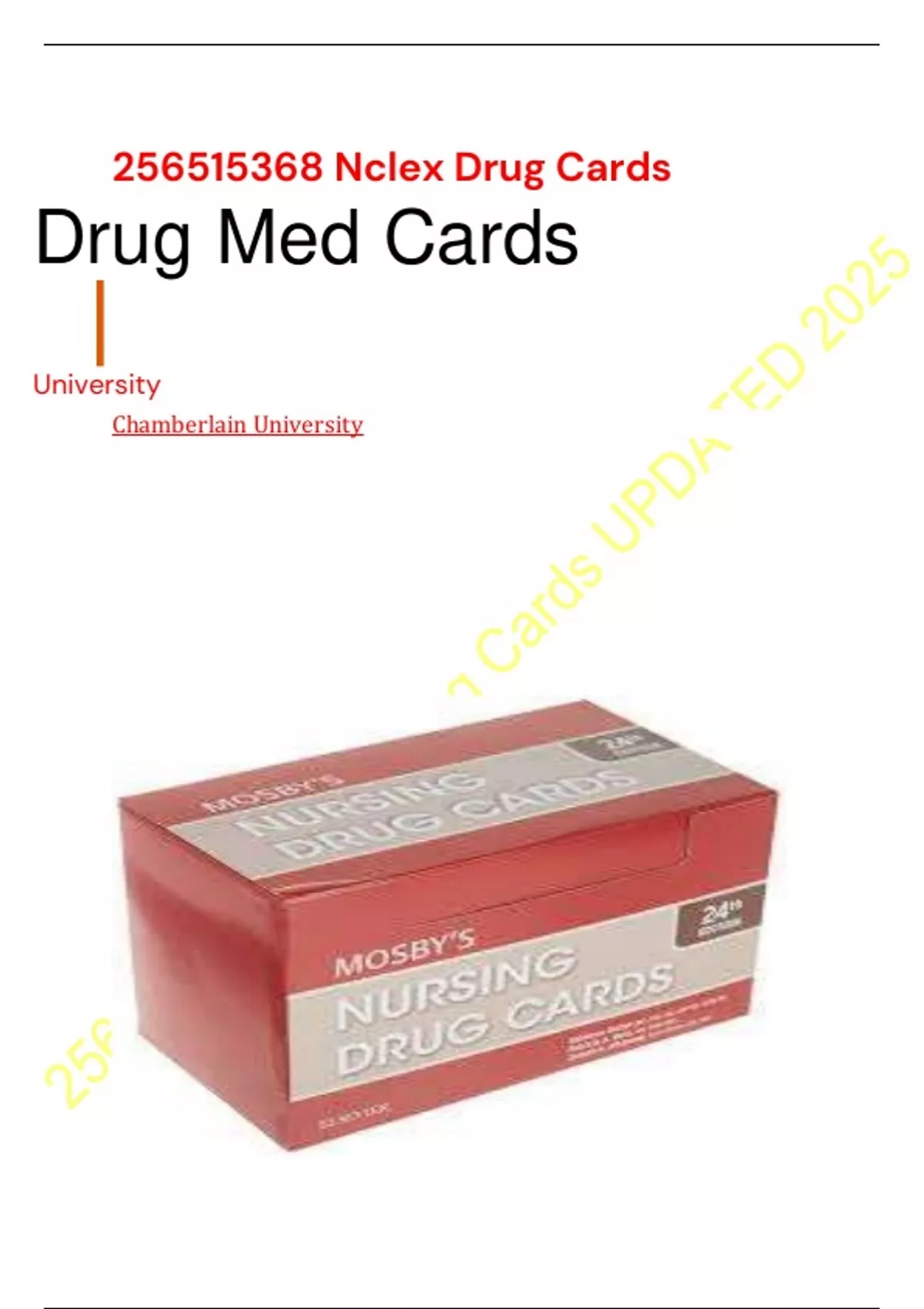 Nclex Drug Cards Drug Med Cards University Chamberlain University ...