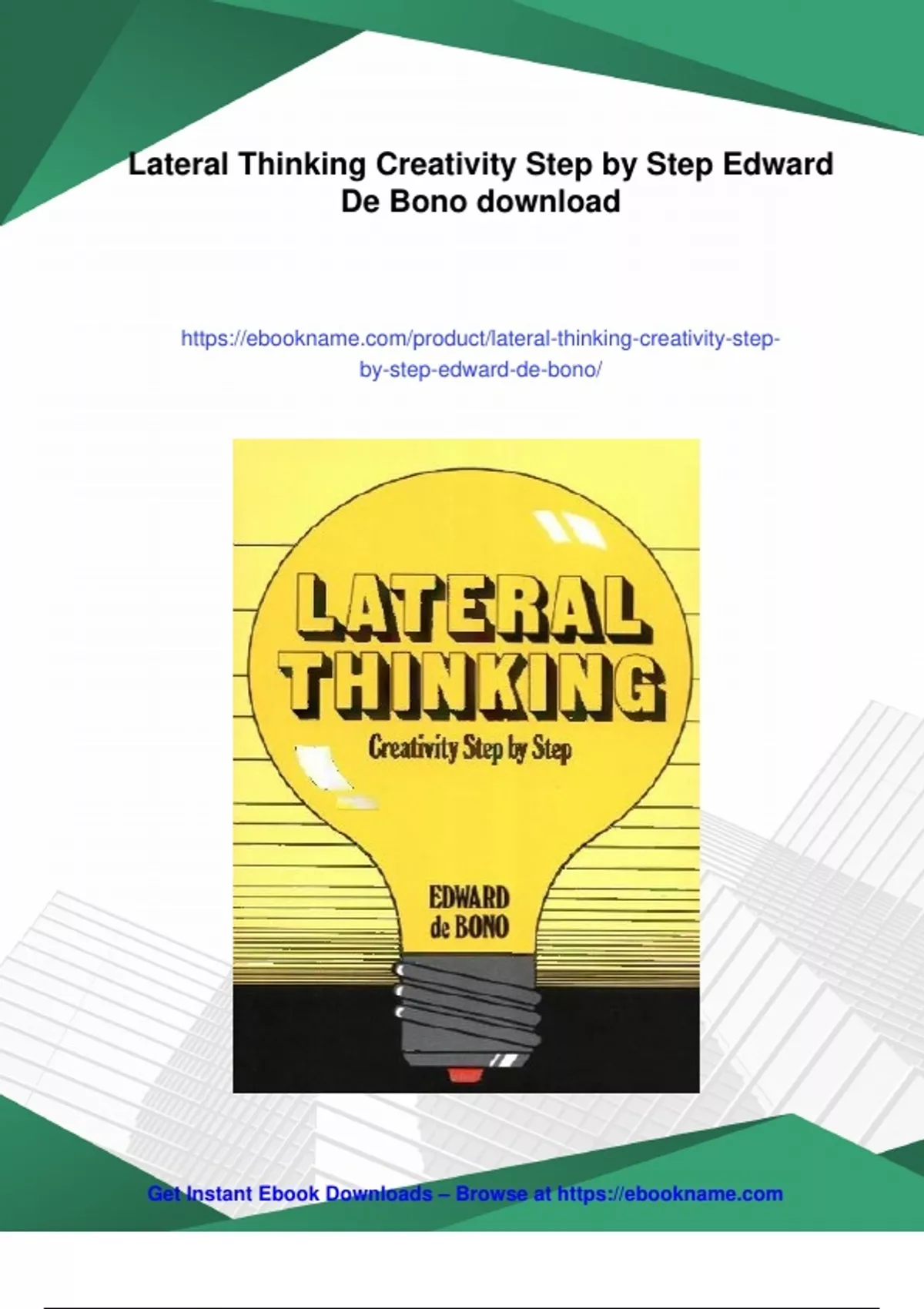 Summary Lateral Thinking Creativity Step by Step Edward De Bono ...