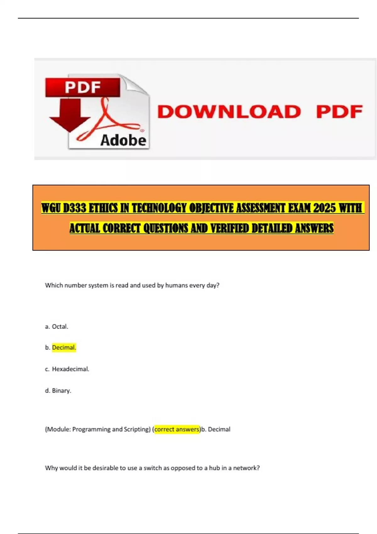 WGU D333 ETHICS IN TECHNOLOGY OBJECTIVE ASSESSMENT EXAM 2025 WITH ...