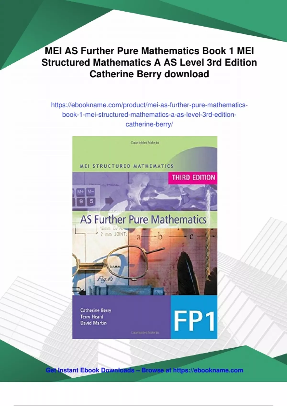Summary MEI AS Further Pure Mathematics Book 1 MEI Structured ...