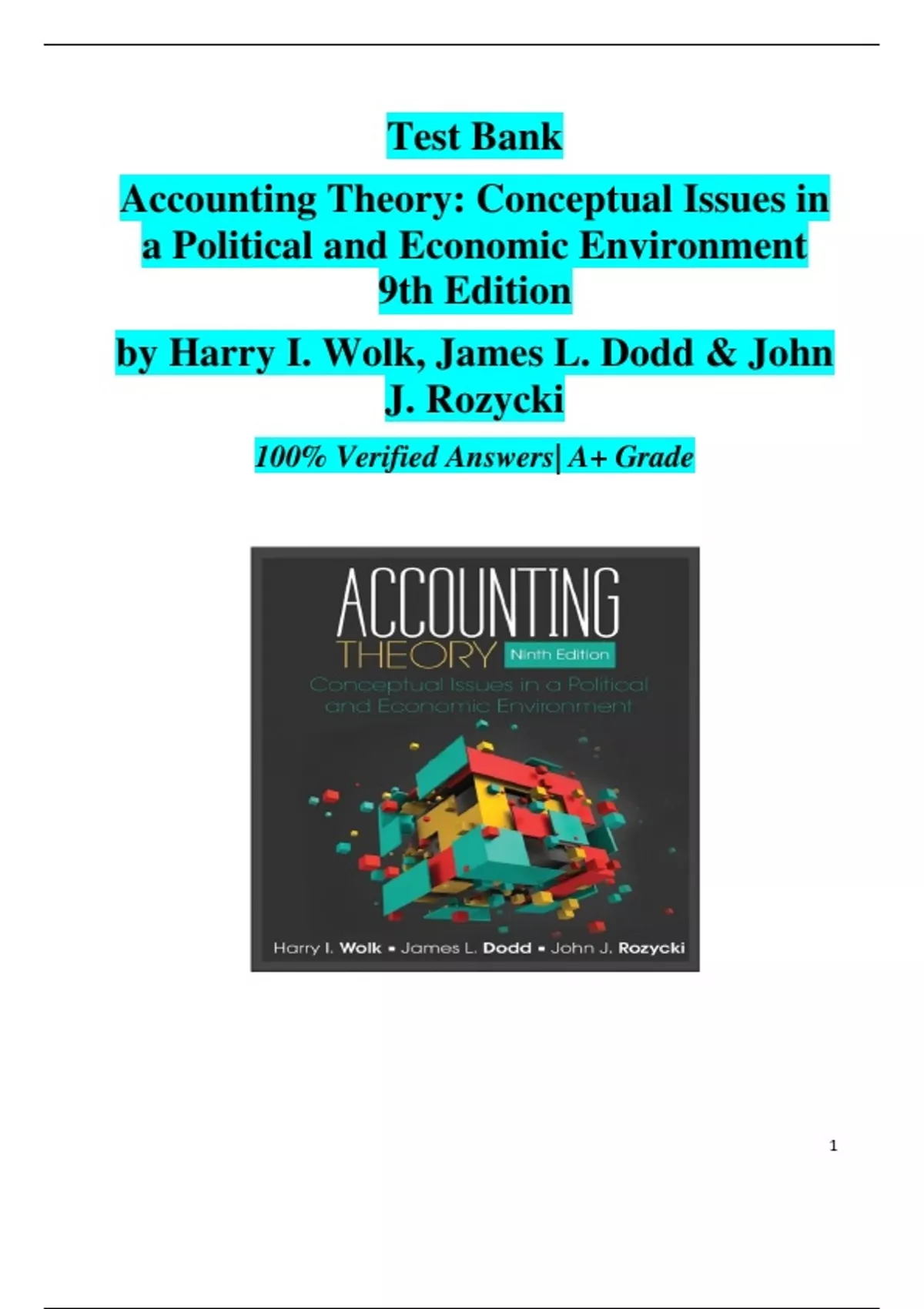 Test Bank Accounting Theory: Conceptual Issues in a Political and ...