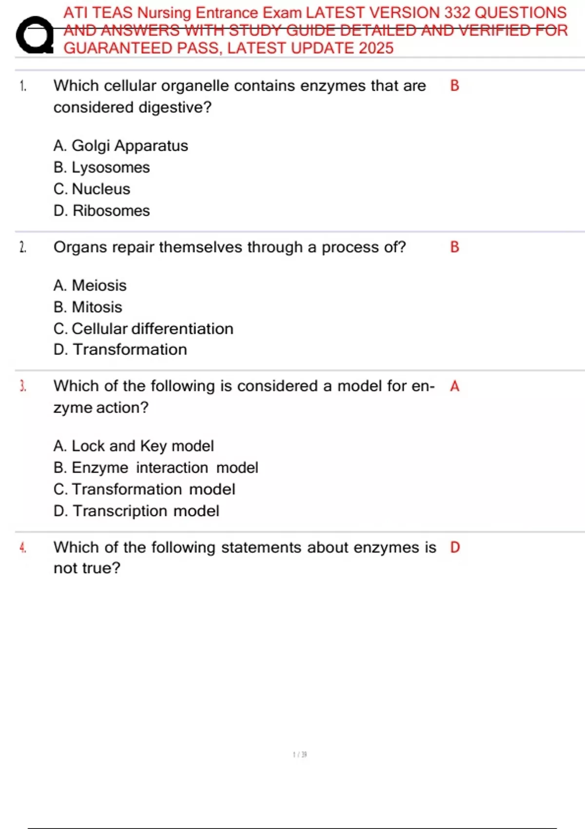 ATI TEAS Nursing Entrance Exam LATEST VERSION 332 QUESTIONS AND ANSWERS ...