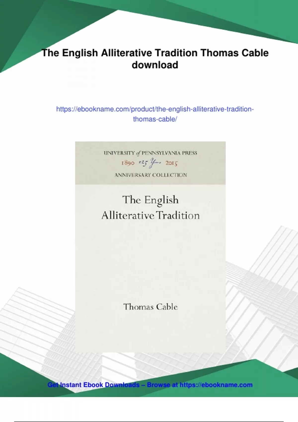 Summary The English Alliterative Tradition Thomas Cable - Instant Download - Ebookname - Stuvia US