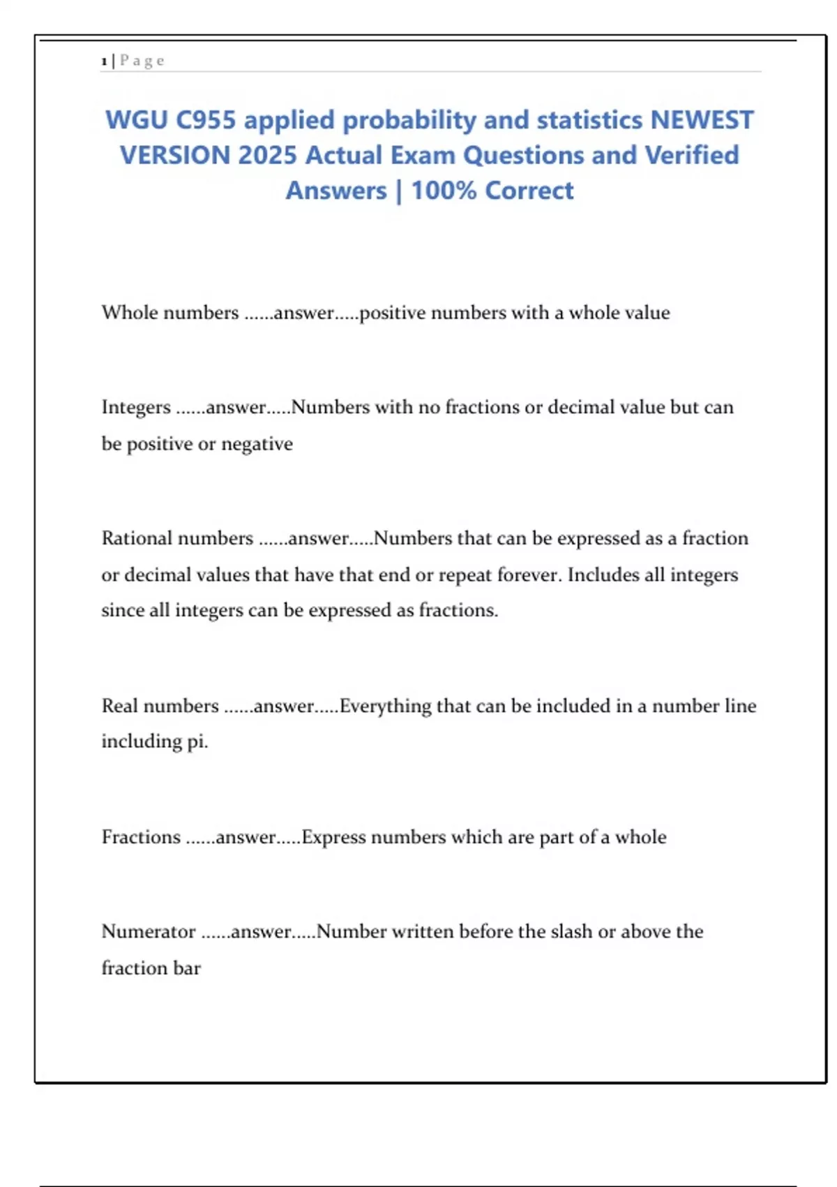 WGU C955 applied probability and statistics NEWEST VERSION 2025 Actual ...
