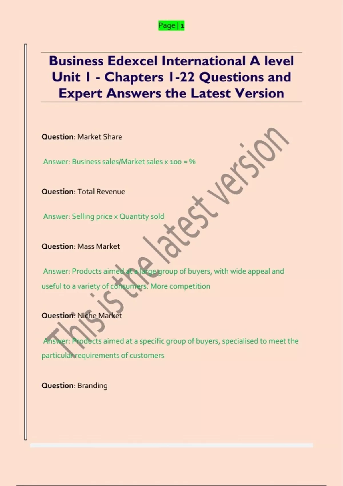 Business Edexcel International A level Unit 1 - Chapters 1-22 Questions ...