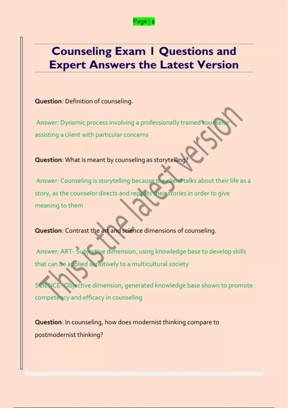 Counseling Exam 1 Questions and Expert Answers the Latest Version ...