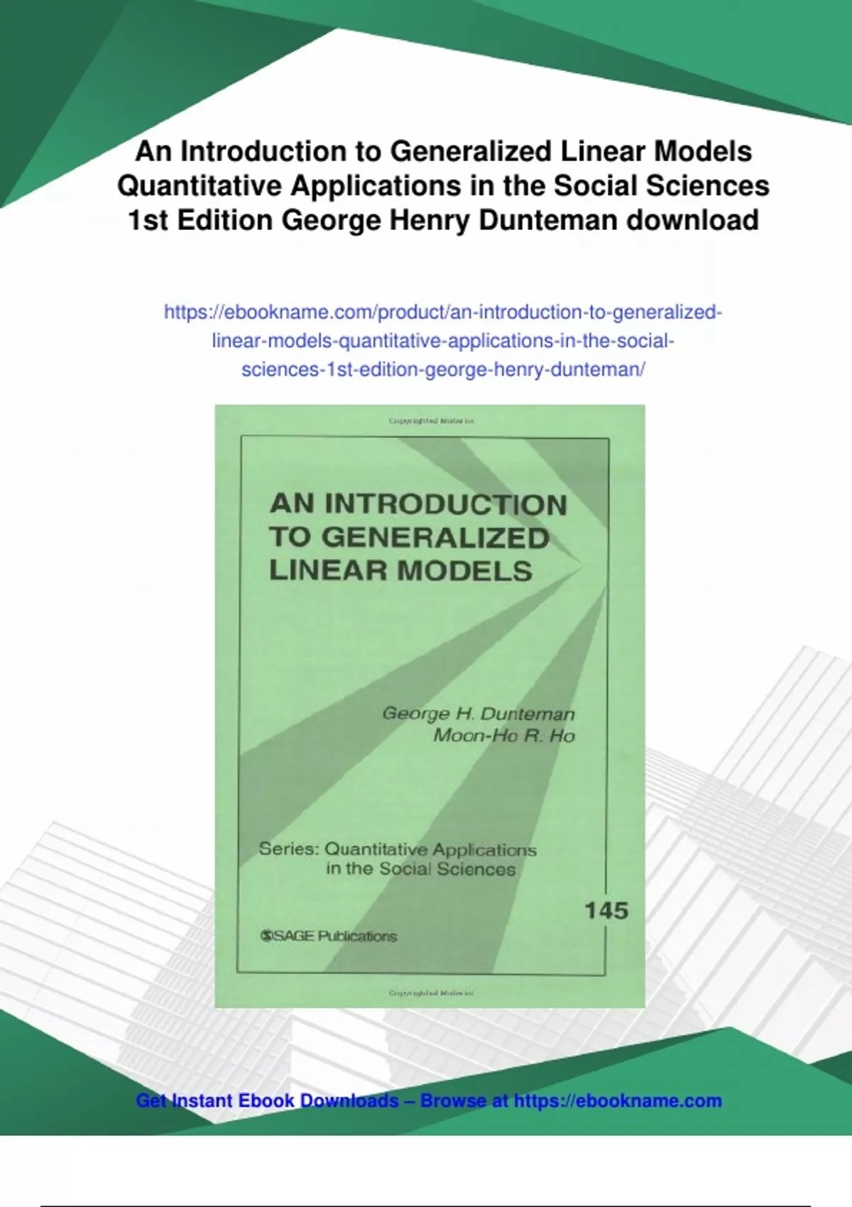 Summary An Introduction to Generalized Linear Models Quantitative ...