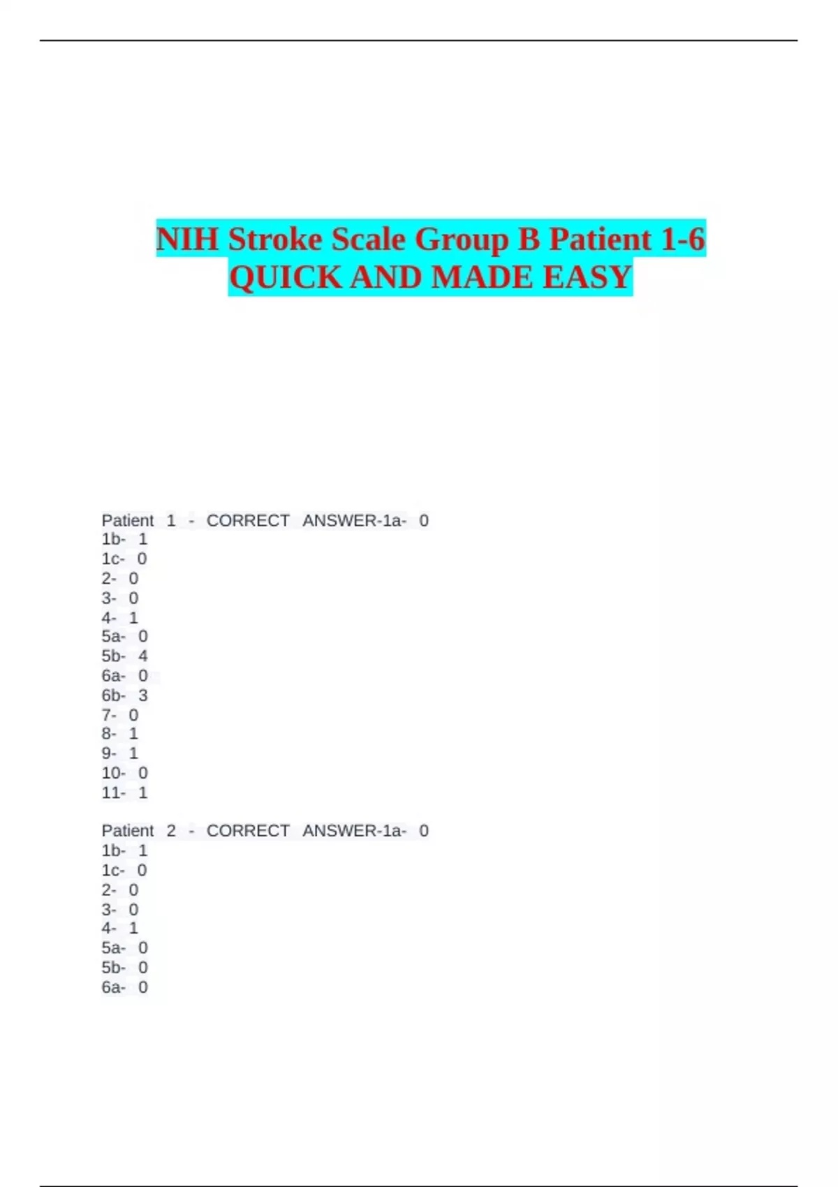NIH Stroke Scale Group B Patient 1-6 QUICK AND MADE EASY. - NIHSS ...