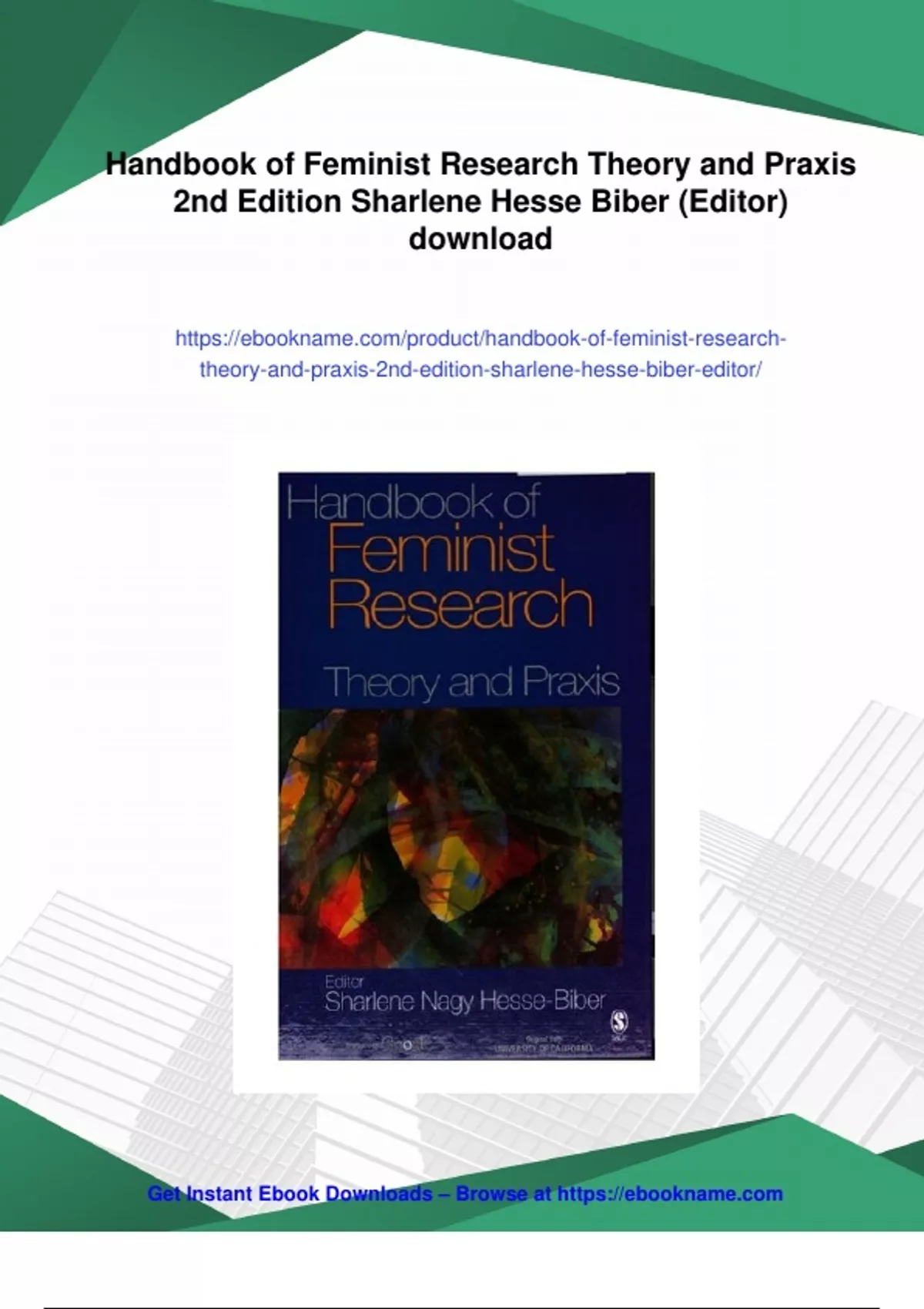 Summary Handbook of Feminist Research Theory and Praxis 2nd Edition ...